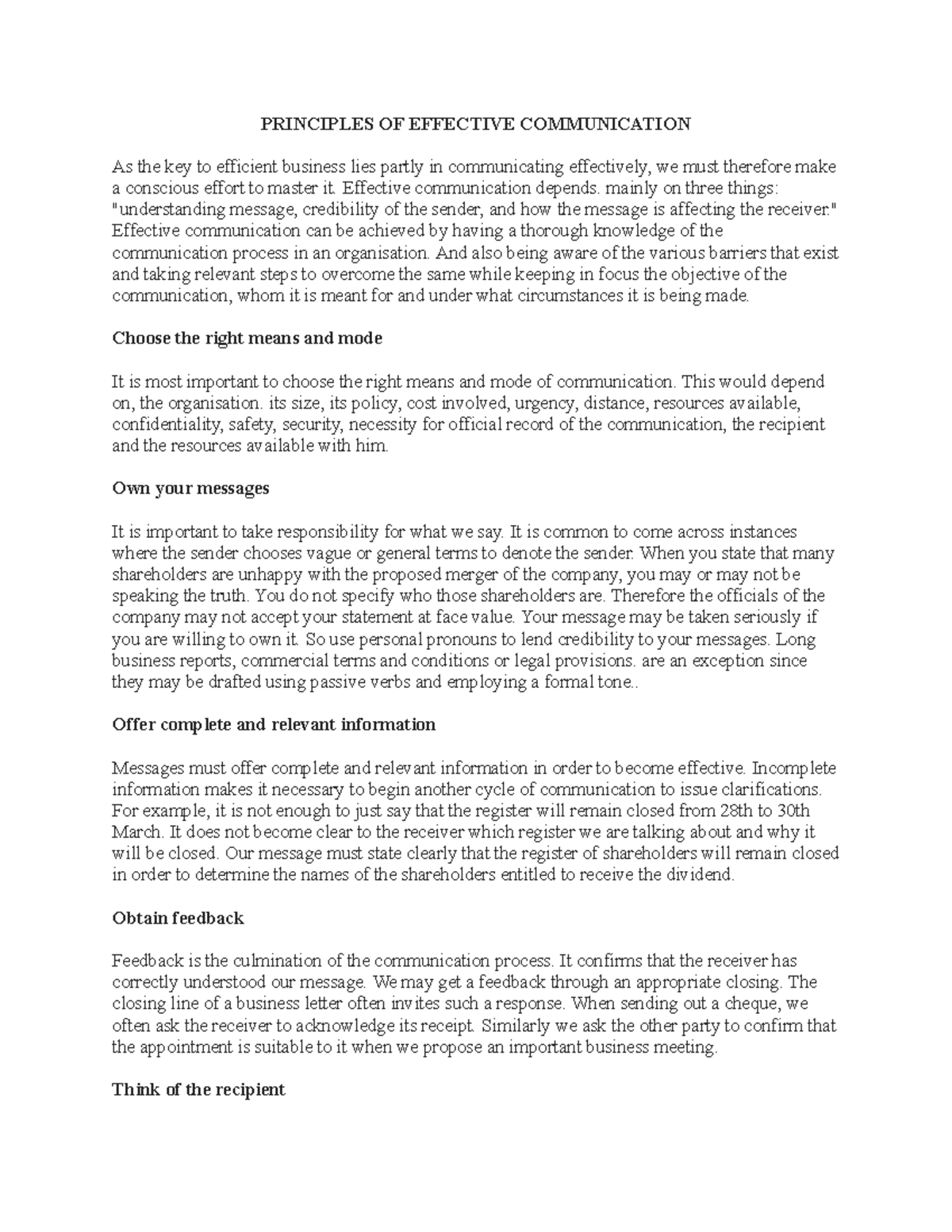 8 - Business Communication Detailed Notes - PRINCIPLES OF EFFECTIVE ...