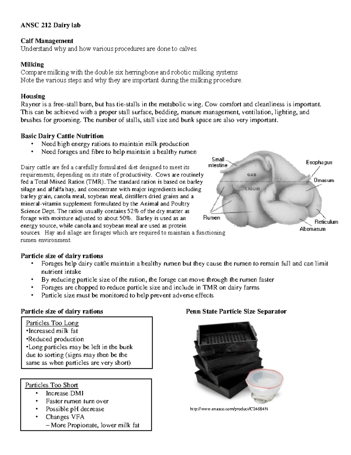 ANSC 212 Dairy lab handout - ANSC 212 Dairy lab Calf Management ...