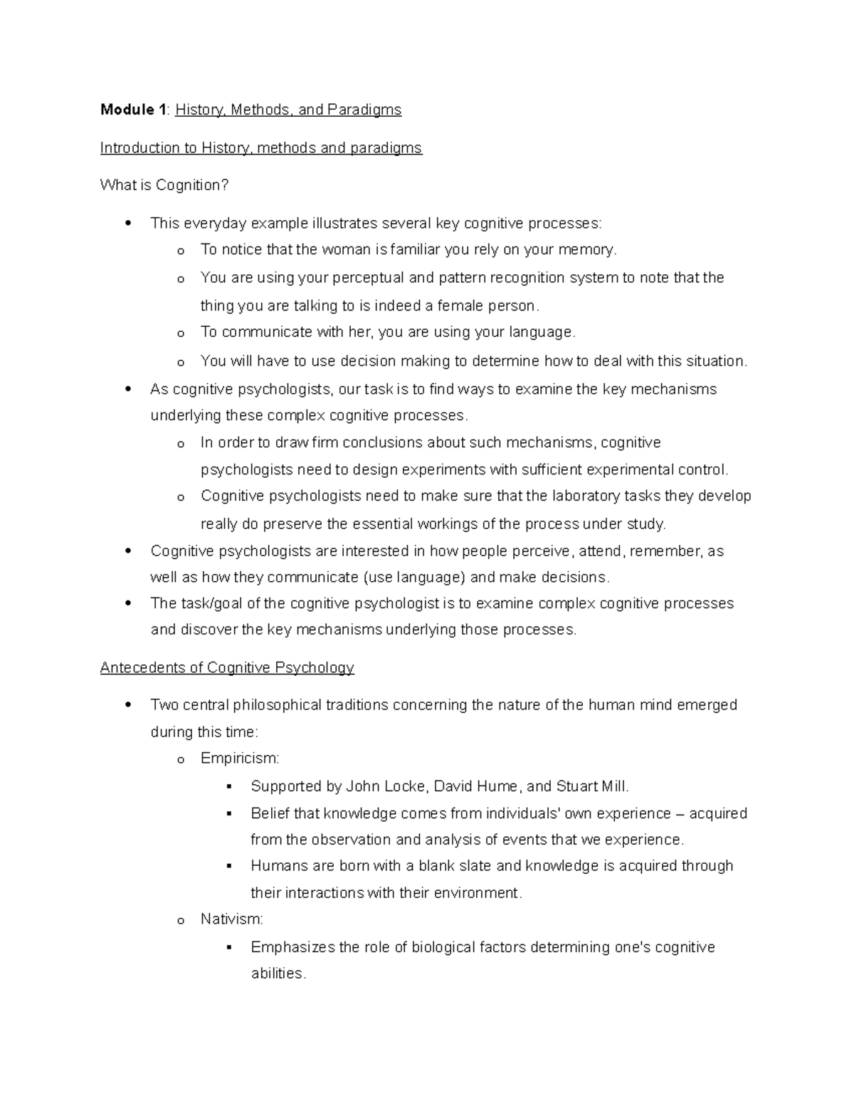 Cognitive Processes Module Notes - Module 1 : History, Methods, and ...