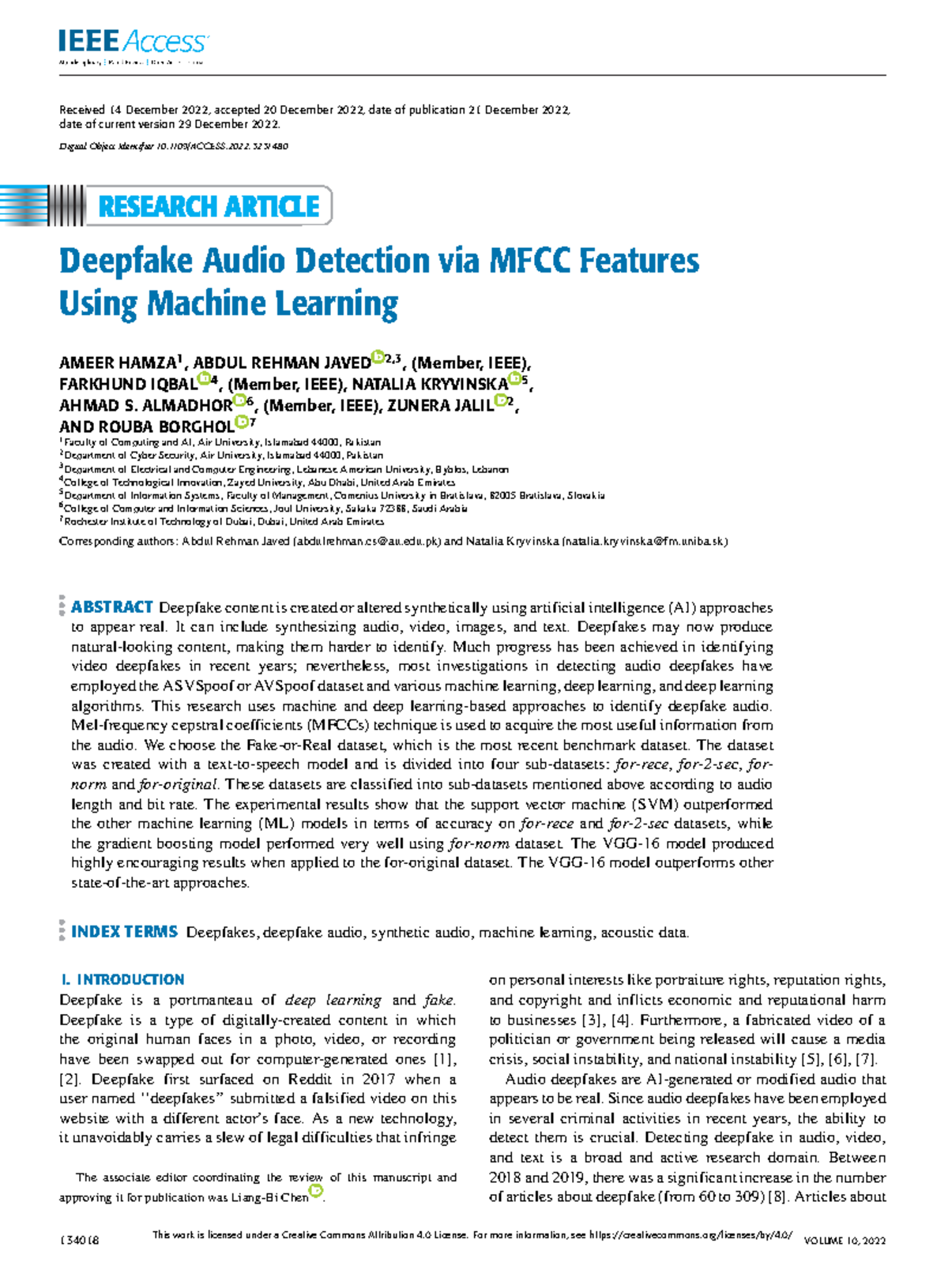 Deepfake Audio Detection via MFCC Features Using Machine Learning ...