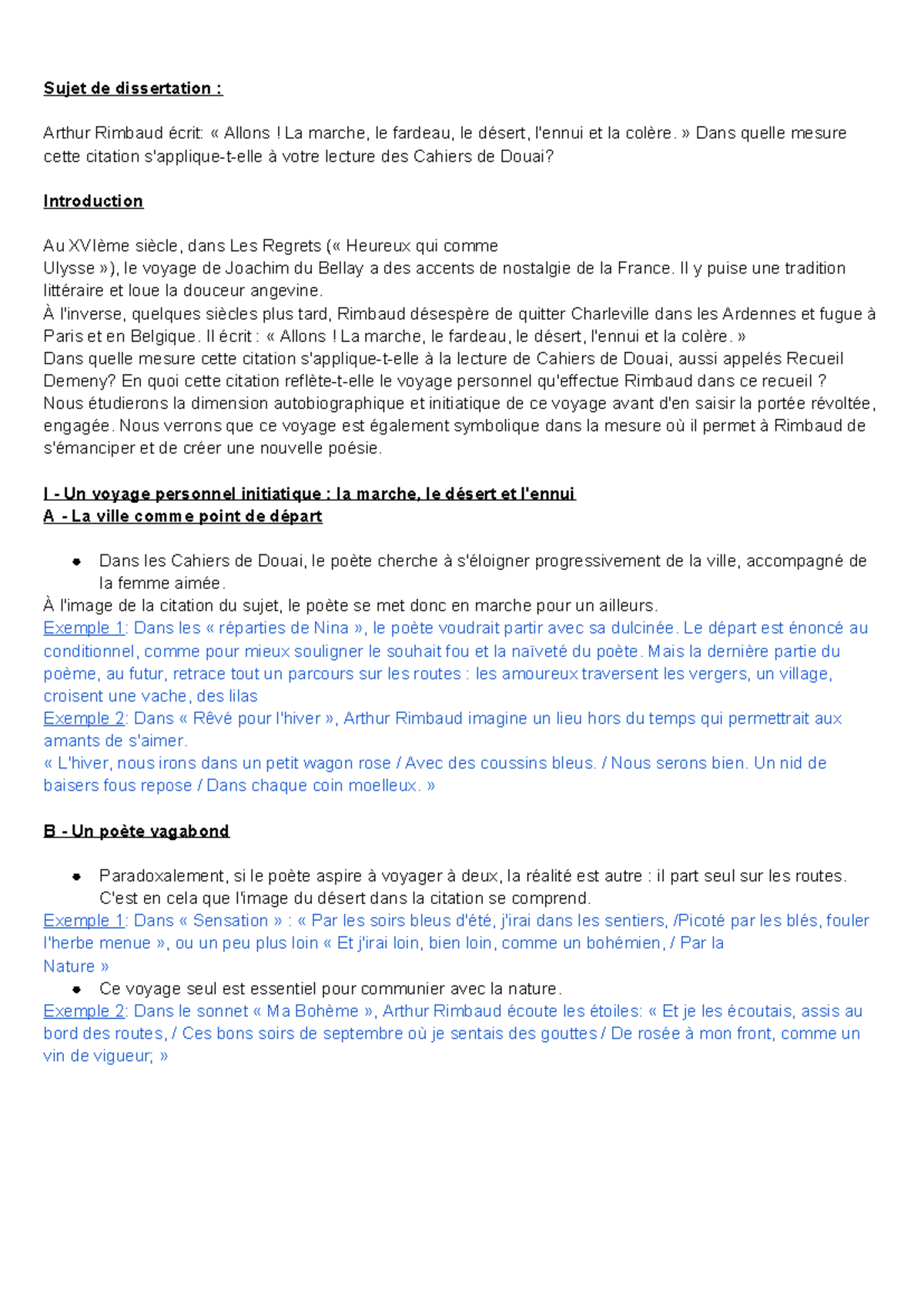 Rimbaud - 17/20 bac de français - Sujet de dissertation : Arthur ...