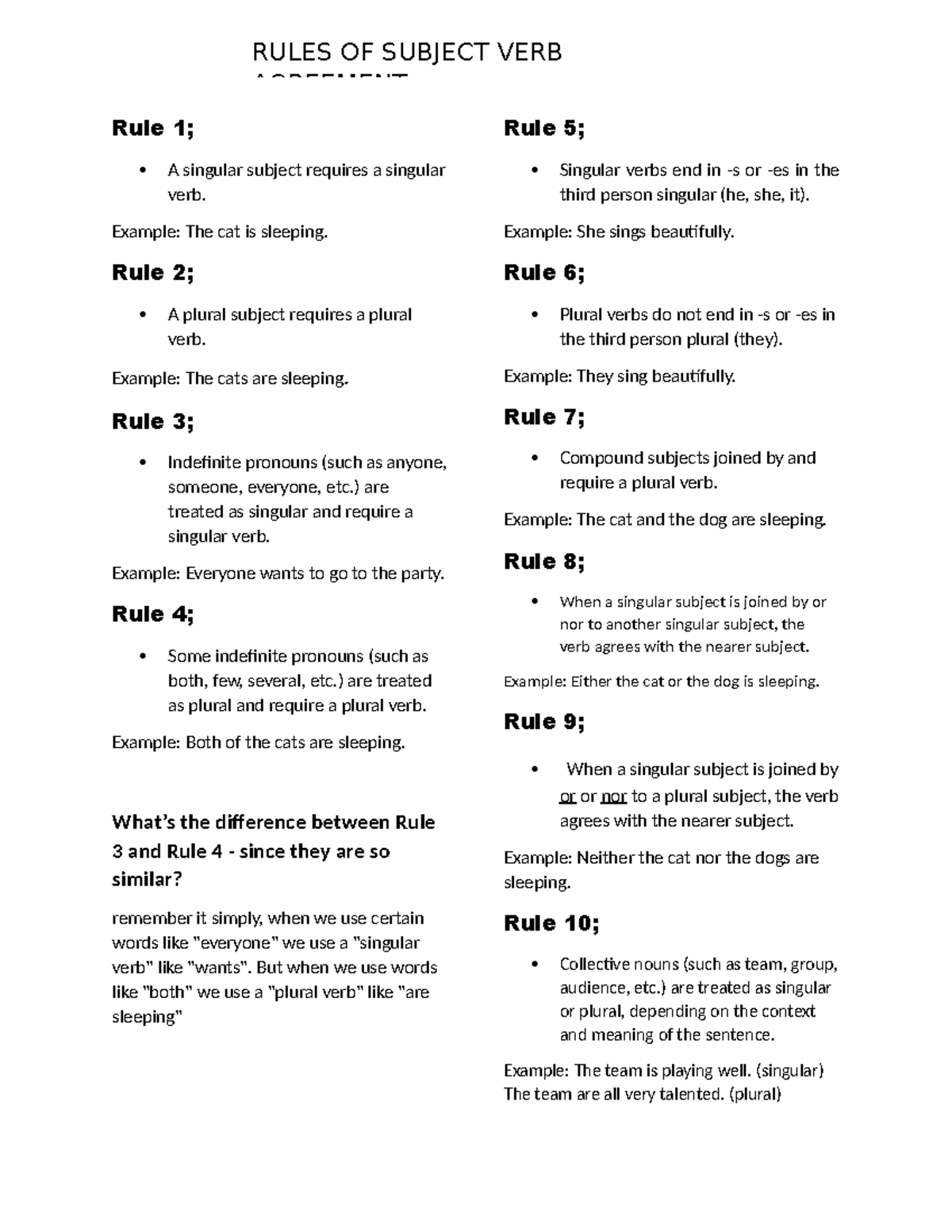 Rules OF Subject VERB Agreement - RULES OF SUBJECT VERB AGREEMENT Rule ...