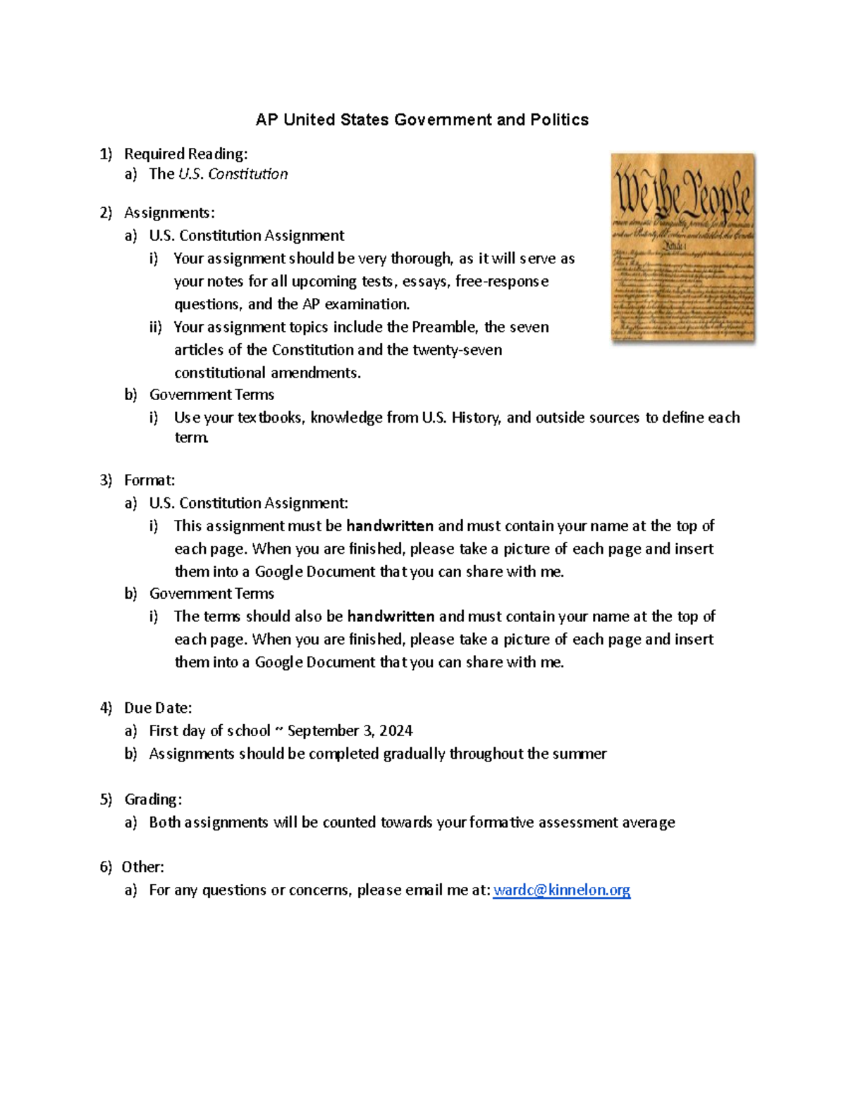 AP GOV Summer Assignment - AP United States Government and Politics ...