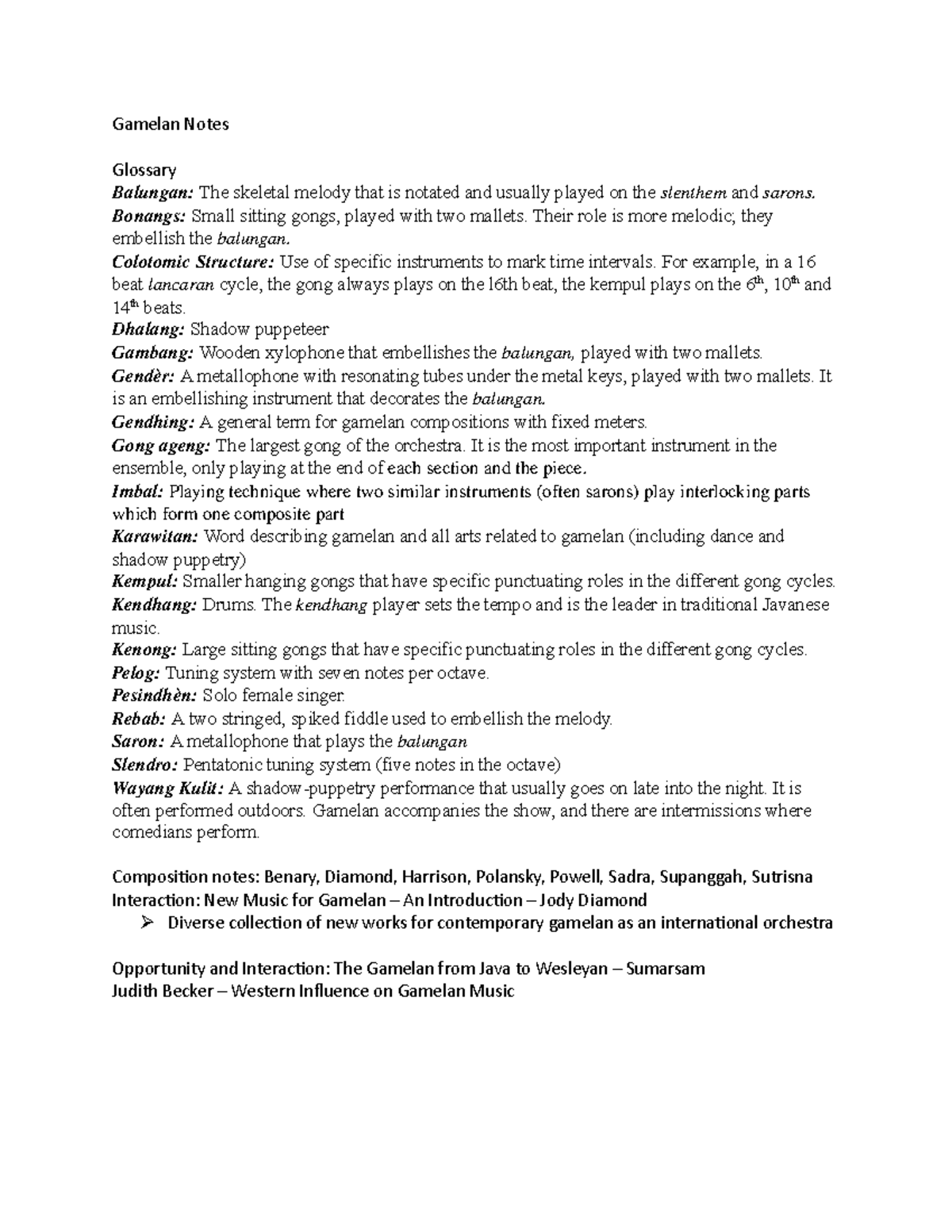 Gamelan Notes - Gamelan Notes Glossary Balungan: The skeletal melody ...