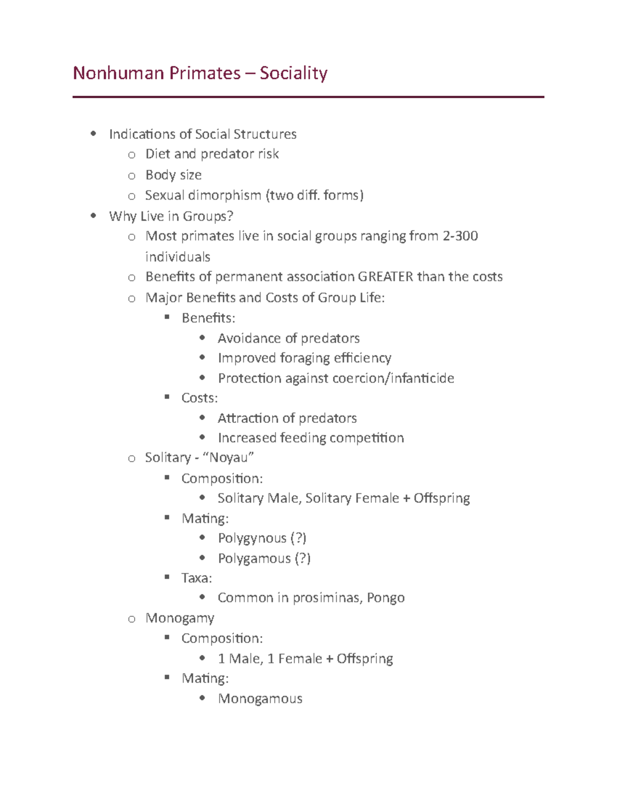 Primate Sociality - Nonhuman Primates – Sociality Indications of Social ...