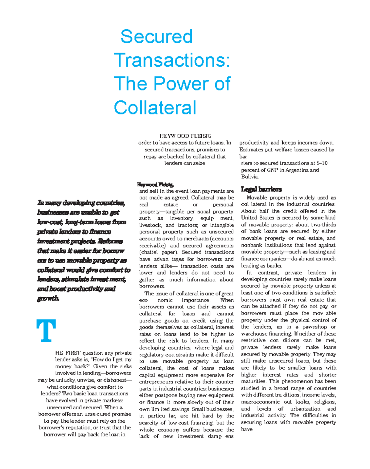 Fleisig power of collaterall - Secured Transactions: The Power of ...