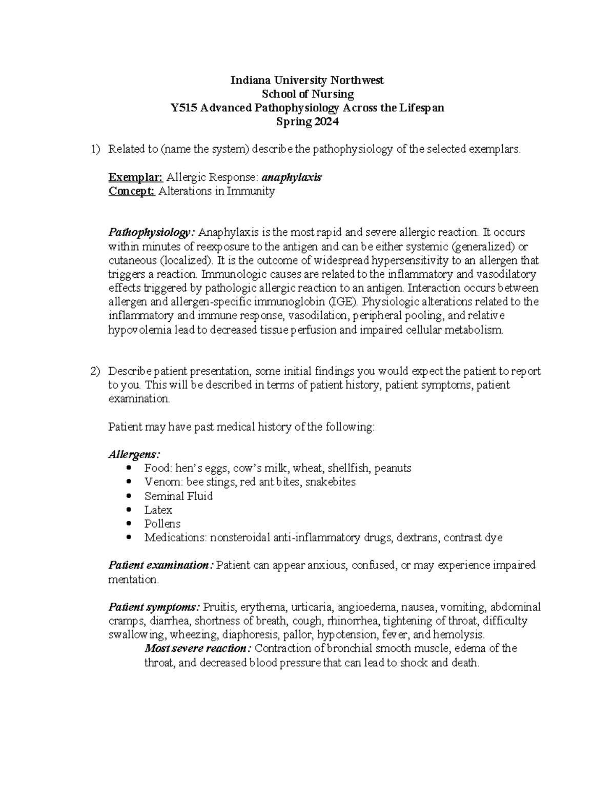 Patho Preview Notes 1 - Indiana University Northwest School of Nursing ...