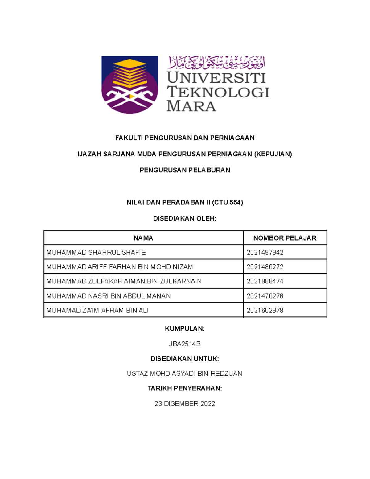 CTU Report - FAKULTI PENGURUSAN DAN PERNIAGAAN IJAZAH SARJANA MUDA ...