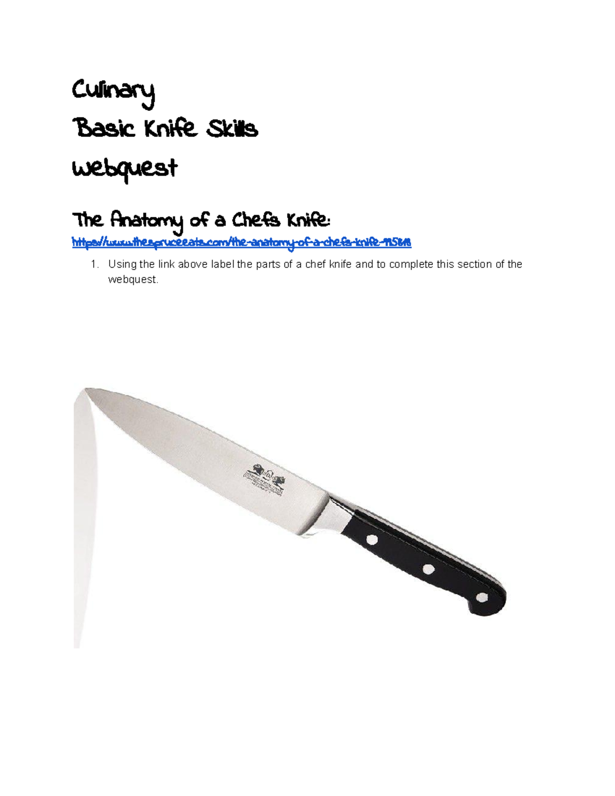 Basic Knife Skills Webquest - Culinary Basic Knife Skills Webquest The ...