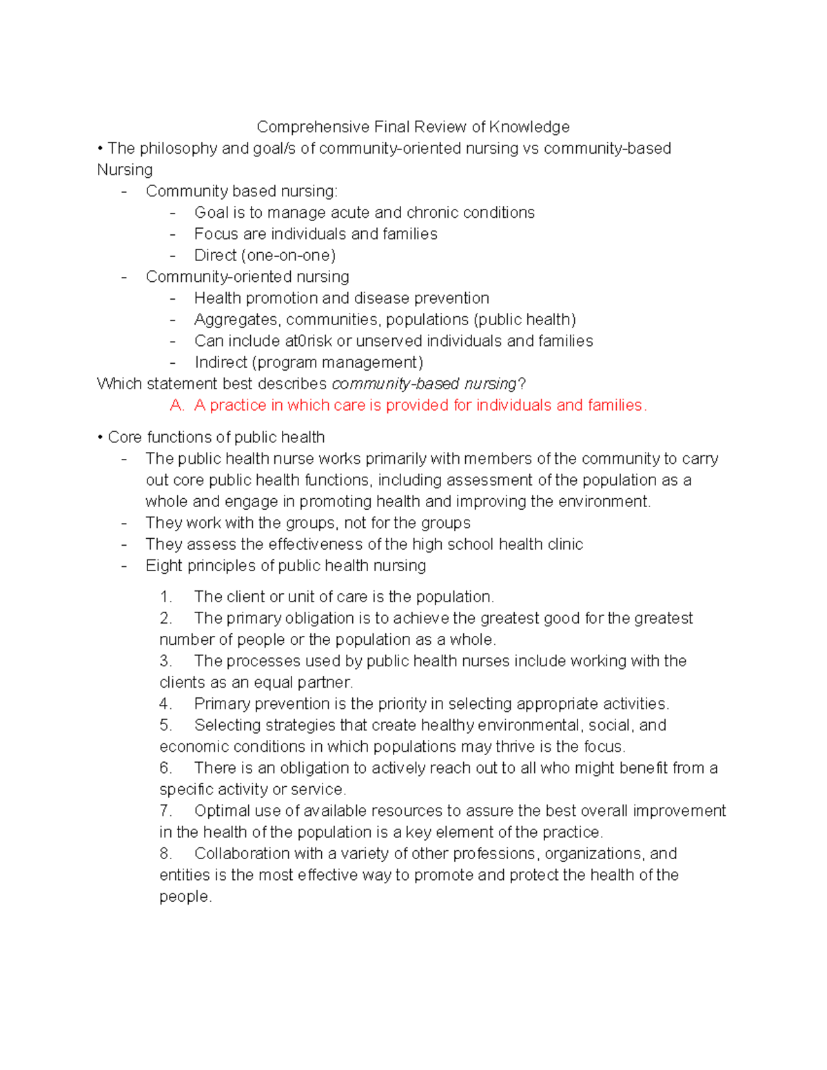 Community Health Final Study Guide - Comprehensive Final Review of ...