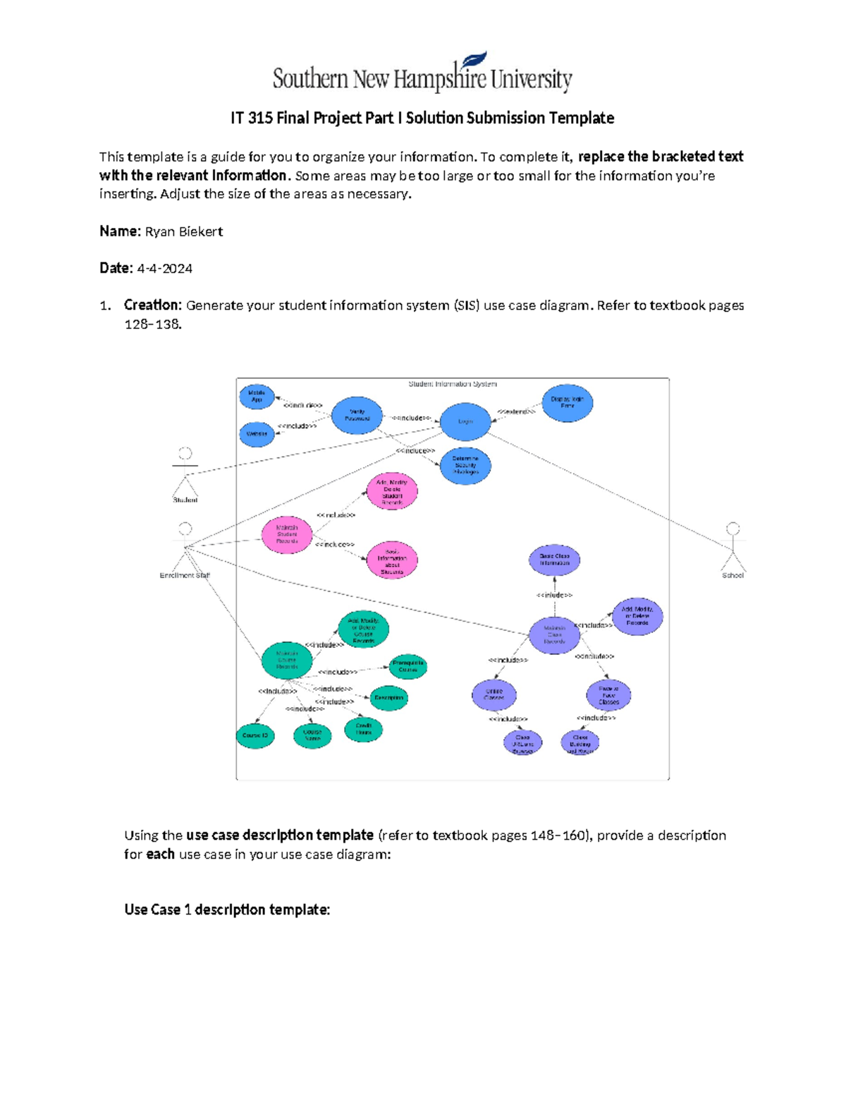 Ryan B 4 2Final Project P 1 - IT 315 Final Project Part I Solution Submission Template This ...
