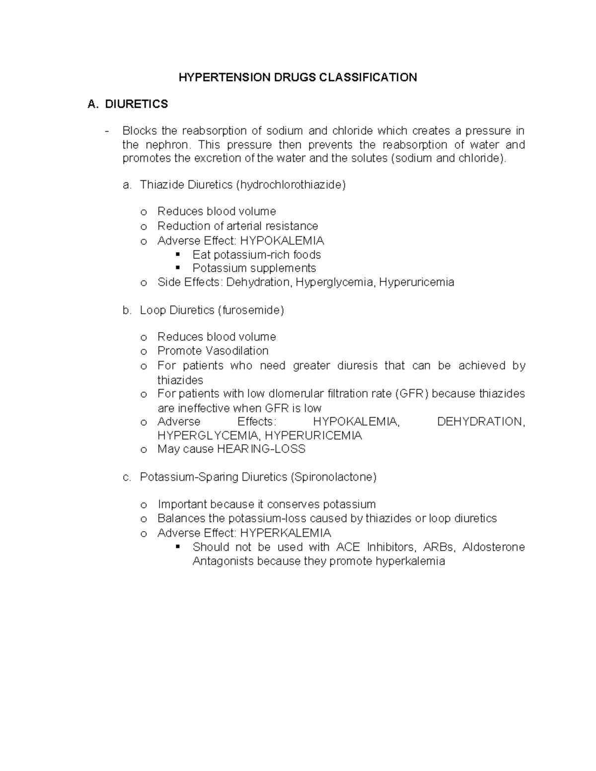 Hypertension Drugs Classification - HYPERTENSION DRUGS CLASSIFICATION A ...