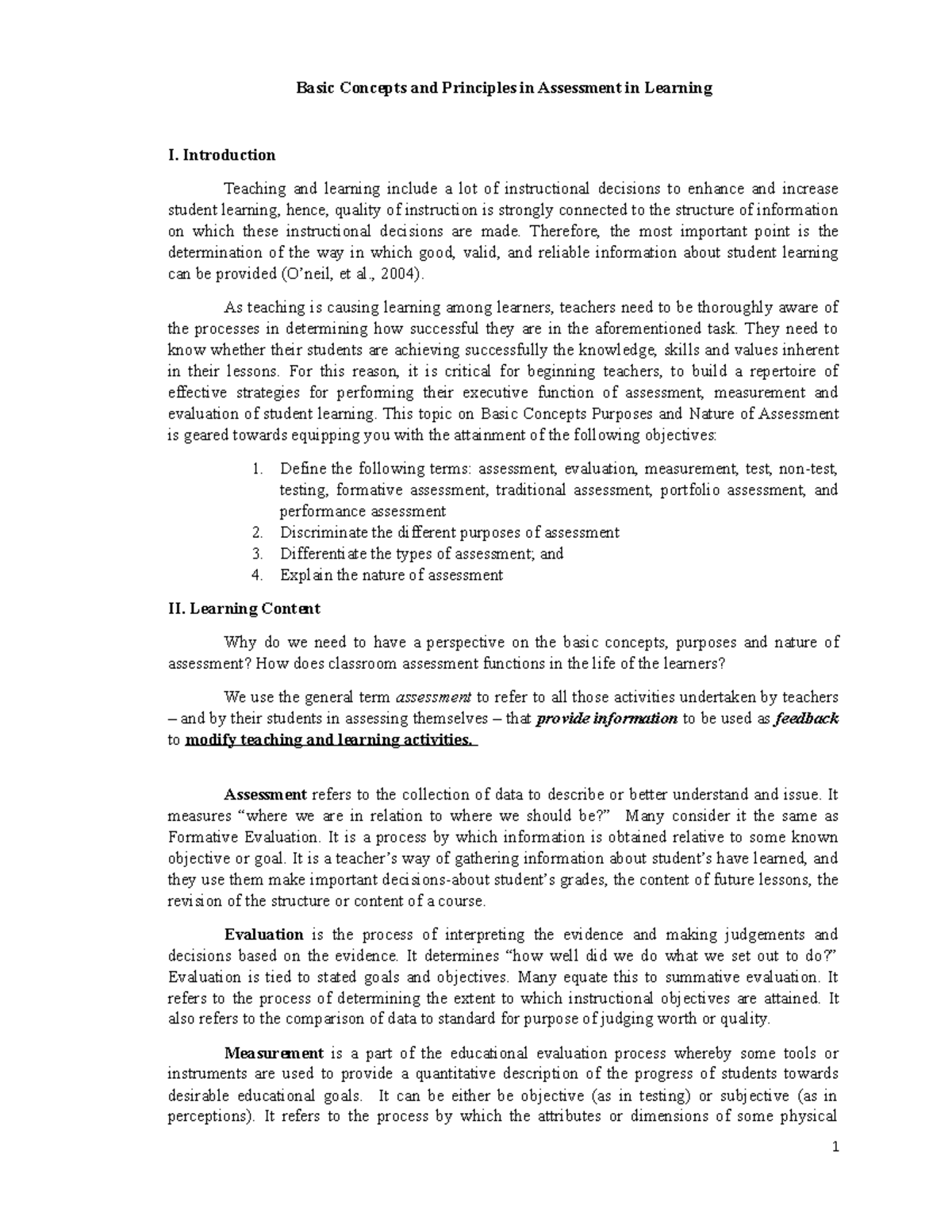 Assessment-IN- Learning - Basic Concepts and Principles in Assessment ...