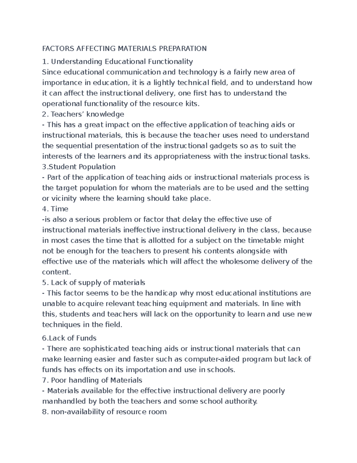 Factors Affecting Materials Preparation - FACTORS AFFECTING MATERIALS ...