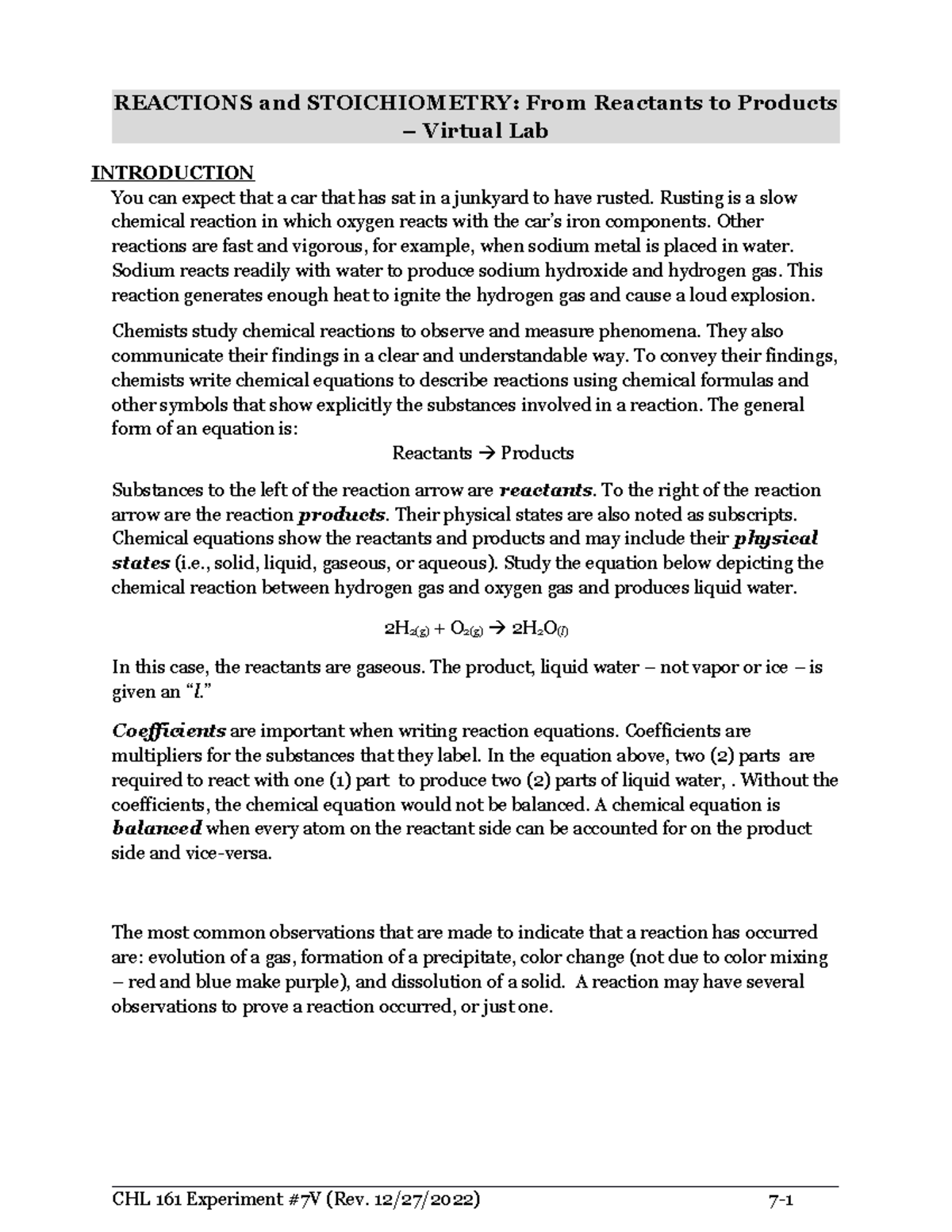 Reactions AND Stoichiometry - From Reactants and Products Virtual-1 ...