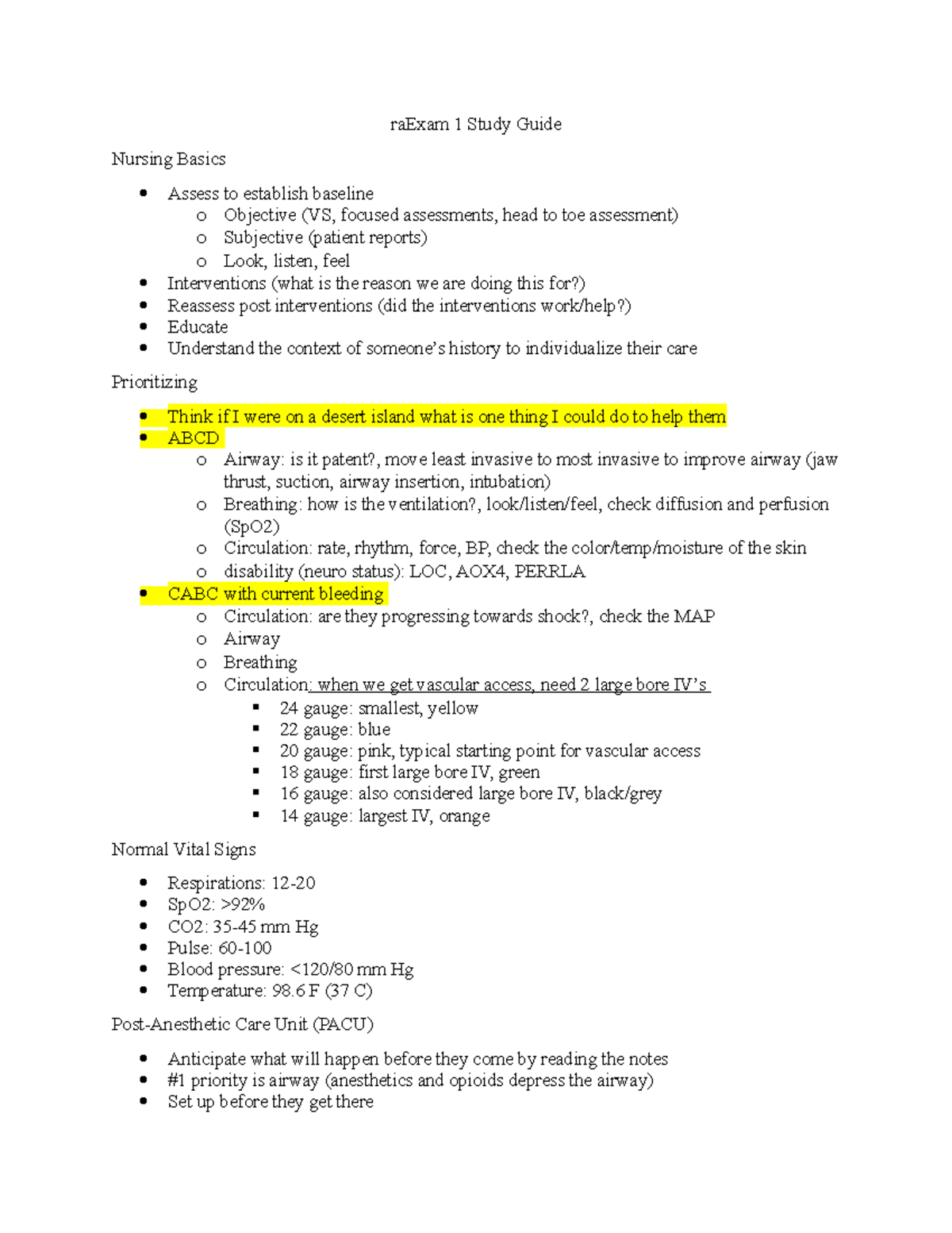 Exam 1 study guide - raExam 1 Study Guide Nursing Basics Assess to ...