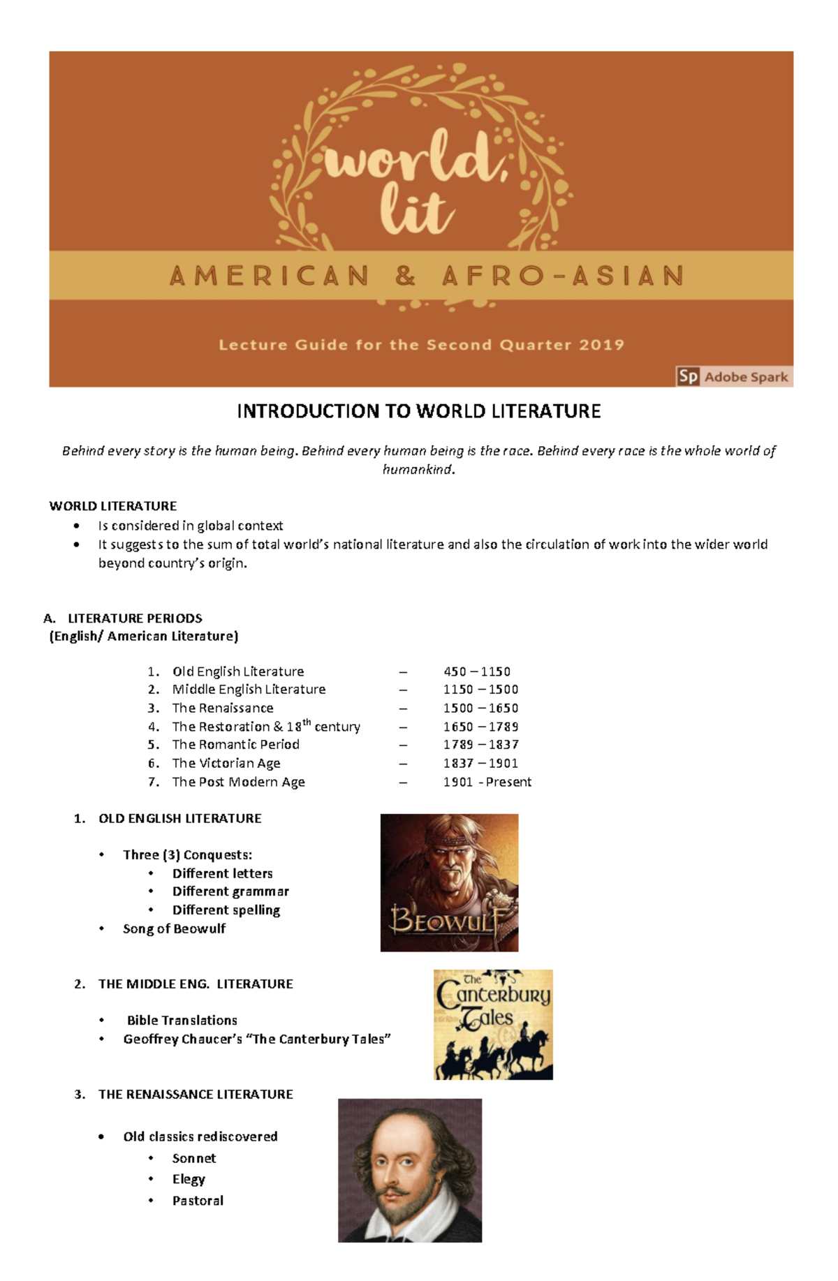 Document - practical exercises - INTRODUCTION TO WORLD LITERATURE ...