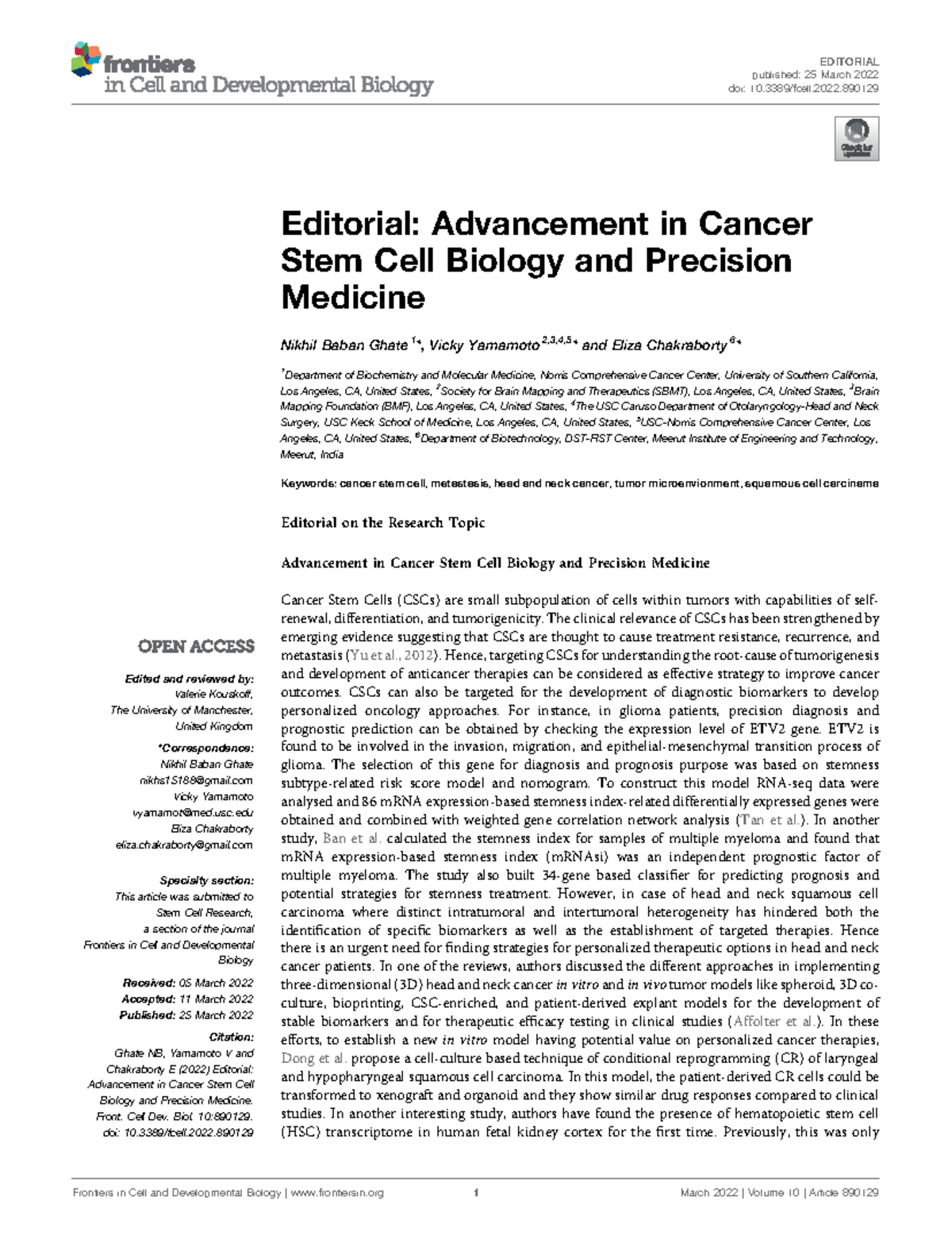 Advancement in Cancer Stem Cell Biology and Precision Medicine - The ...
