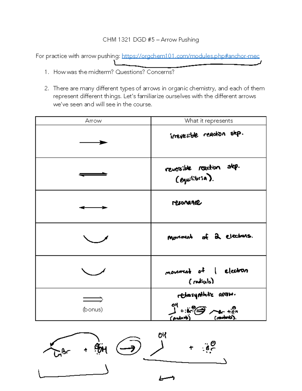 5 - Arrow Pushing (Answers - Wednesday) - CHM 1321 DGD #5 – Arrow ...