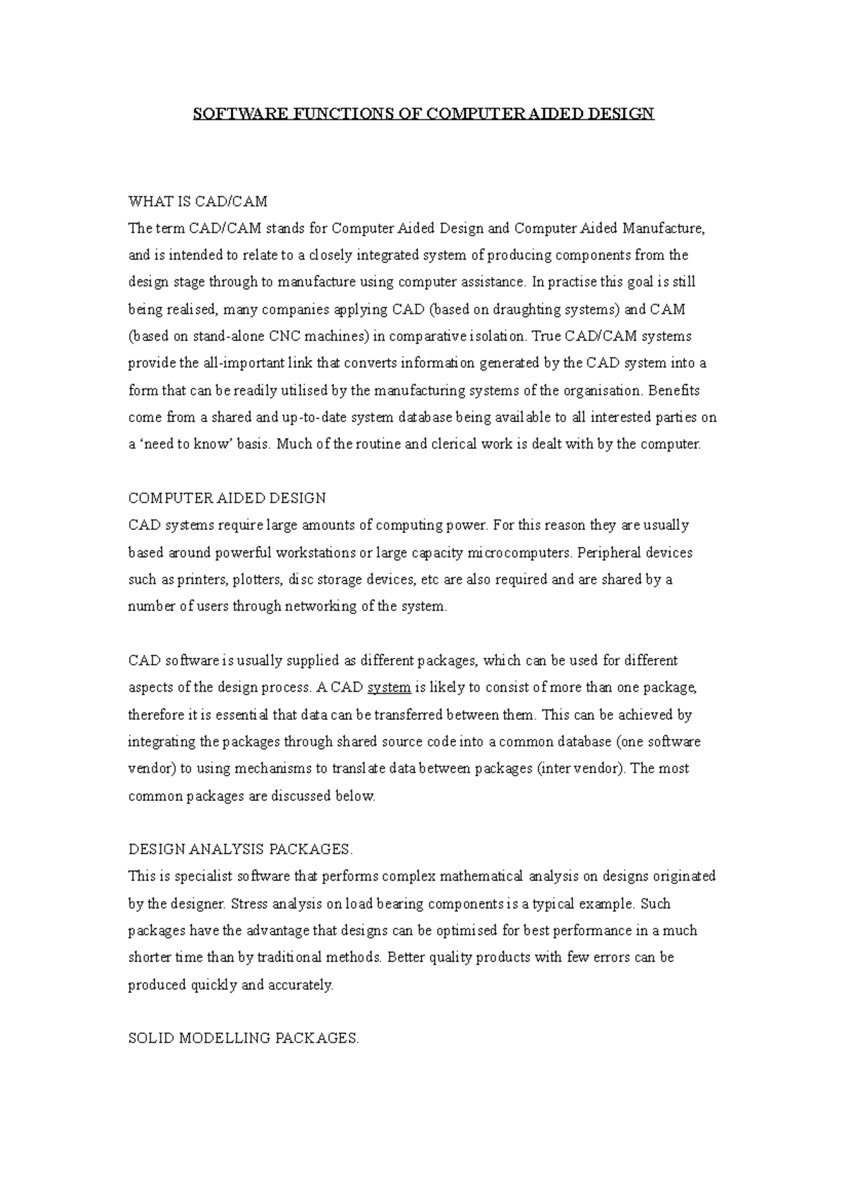 Introduction To Cad And Cam - SOFTWARE FUNCTIONS OF COMPUTER AIDED ...
