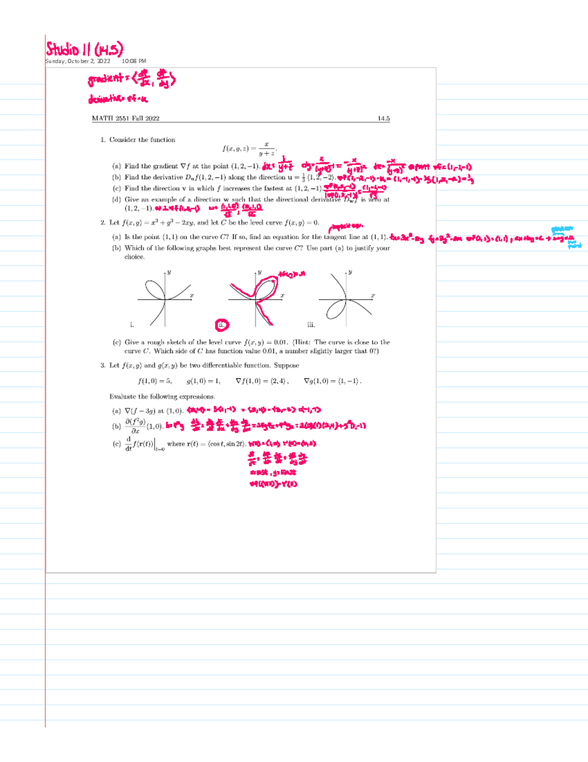 Math2551-studio 11 - Section 14.5 - Studio (14) Sunday, October 2, 2022 ...