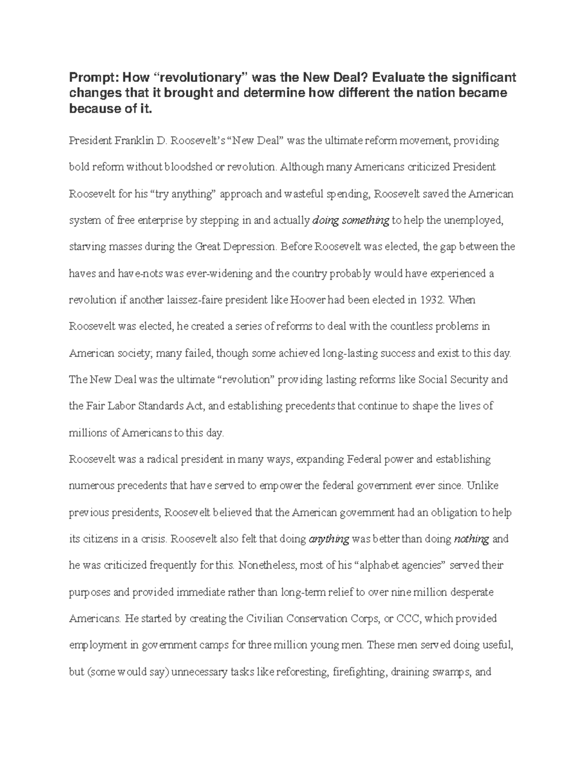 Roosevelt and the Revolutionary New Deal - Prompt: How “revolutionary ...