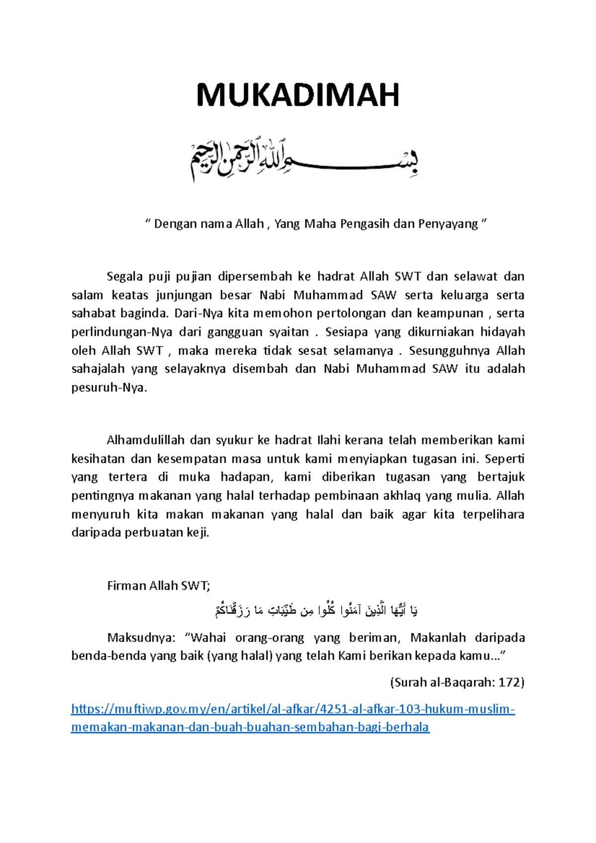 Assignment CTU101 - aaaaaaaaaaaaaaaaaaaaaa - MUKADIMAH “ Dengan nama ...