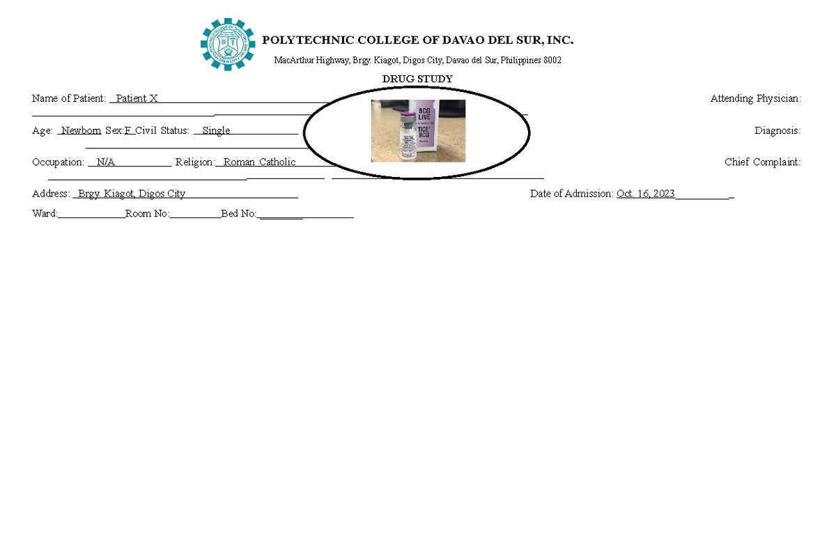 BCG Vax DS - Drug Study - POLYTECHNIC COLLEGE OF DAVAO DEL SUR, INC ...