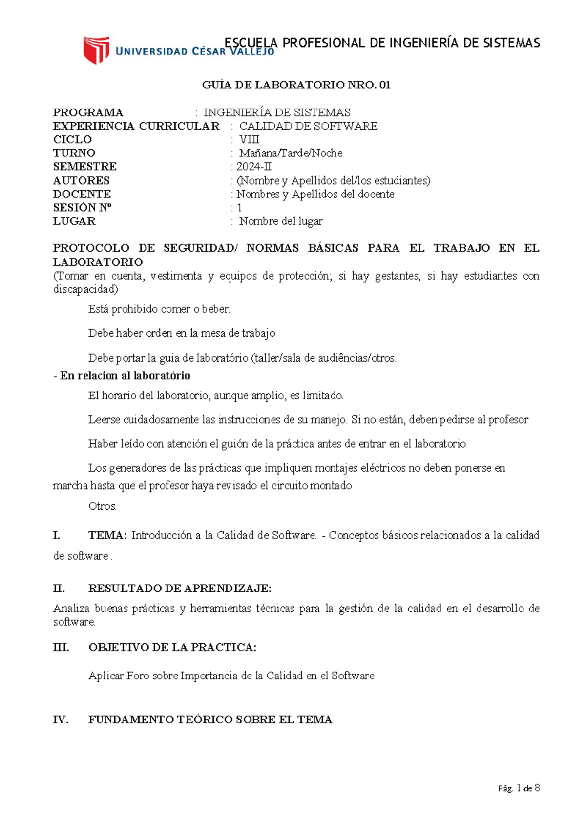 Guía LAB-01 SI (1) - Guia de lab 01 - GUÍA DE LABORATORIO NRO. 01 PROGRAMA : INGENIERÍA DE ...