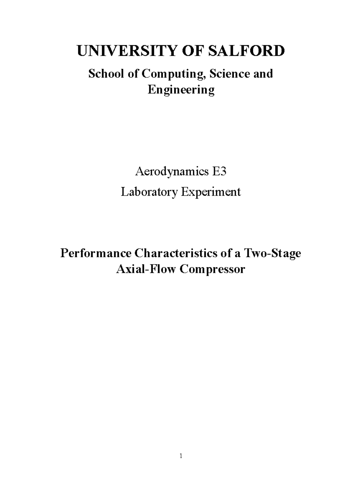 Axial compressor lab report - UNIVERSITY OF SALFORD School of Computing ...