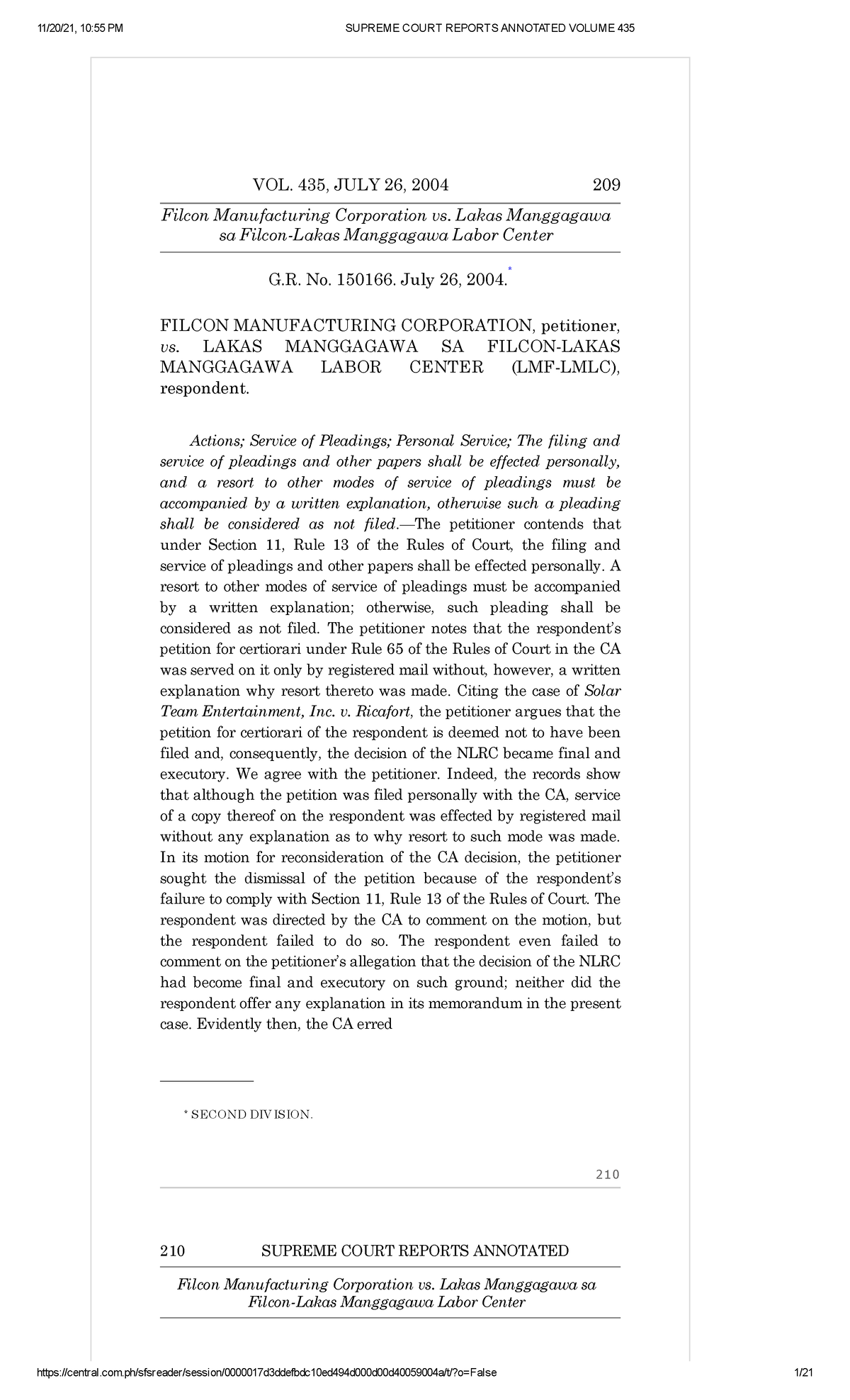 Filcon Manufacturing Corporation vs. Lakas Manggagawa sa Filcon-Lakas ...