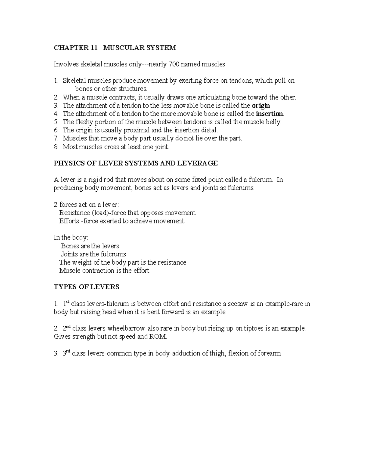 Chapter 11 Muscular System - CHAPTER 11 MUSCULAR SYSTEM Involves ...