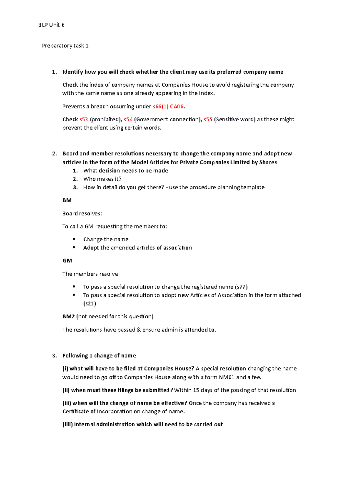 Company Constitution (Unit 6) preparatory task - BLP Unit 6 Preparatory ...