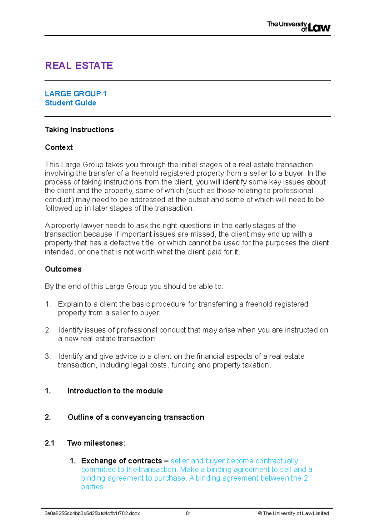 Real Estate LG1 - REAL ESTATE LARGE GROUP 1 Student Guide Taking ...