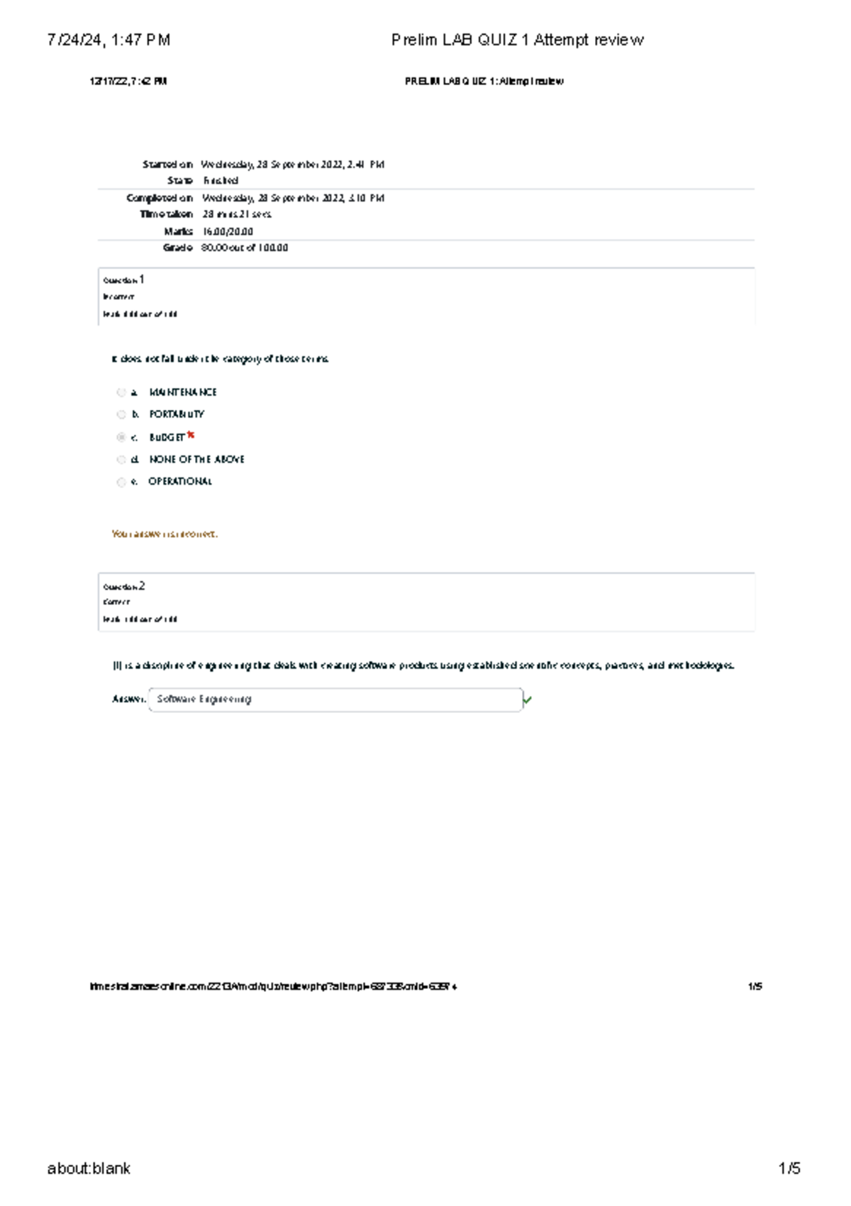 Prelim LAB QUIZ 1 Attempt review - 12/17/22, 7:42 PM PRELIM LAB QUIZ 1: Attempt review - Studocu