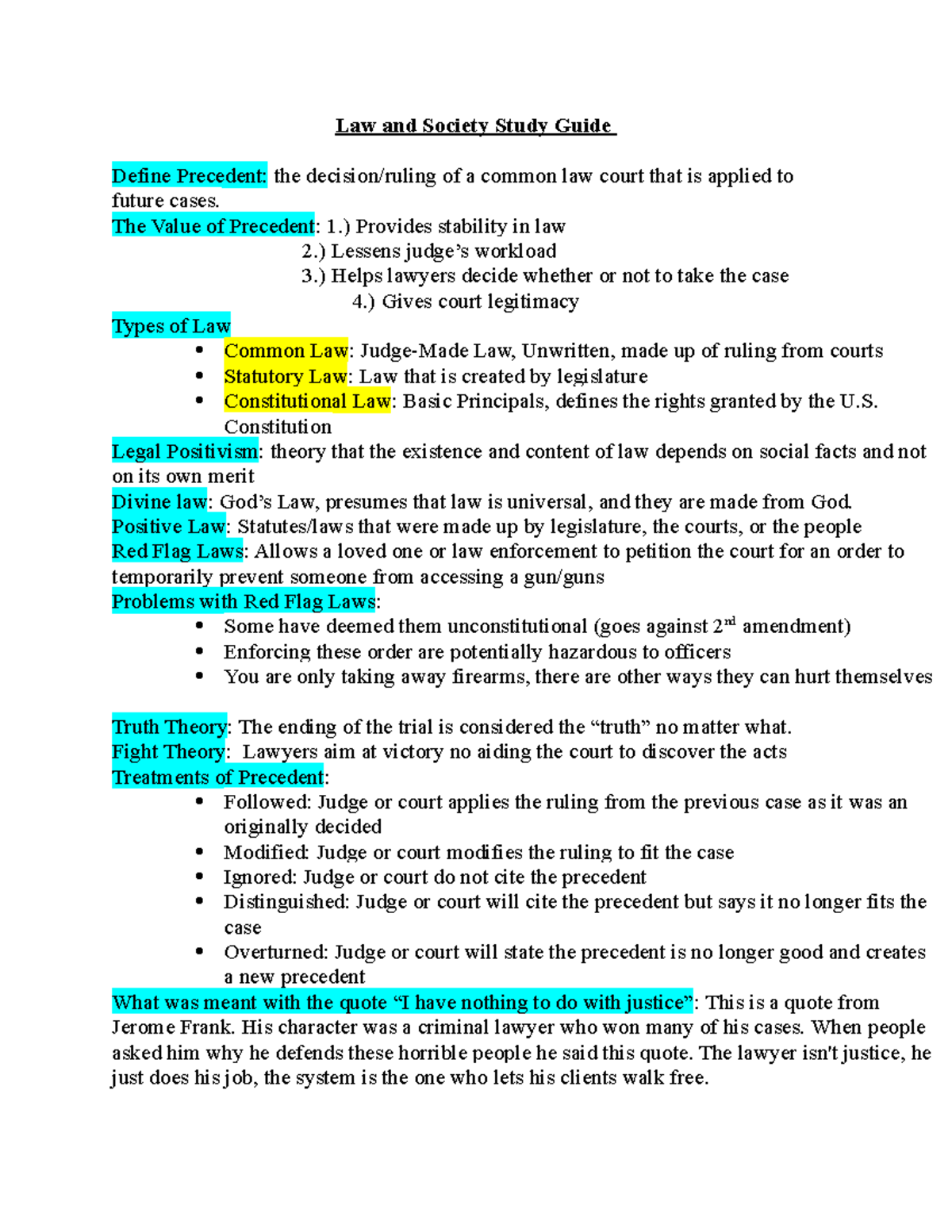 Political science study guide - Law and Society Study Guide Define ...