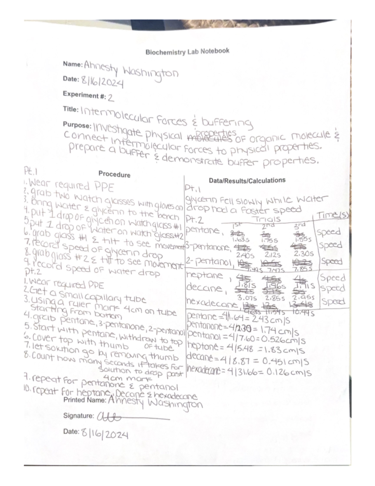 Biochemistry Lab Notebook - buffer E demonstrate buffer physical ...