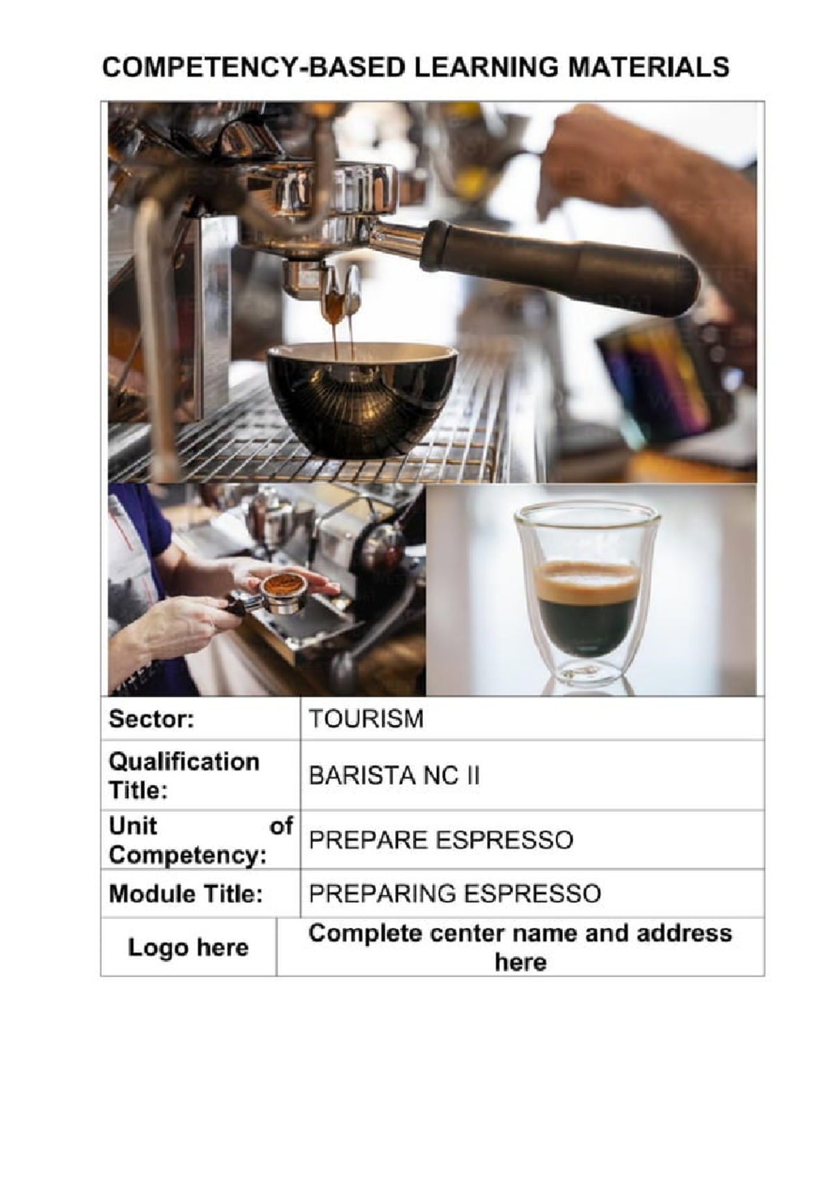 Barista nc ii cblm 250510130 - LEARNING MATERIALS Sector: TOURISM ...