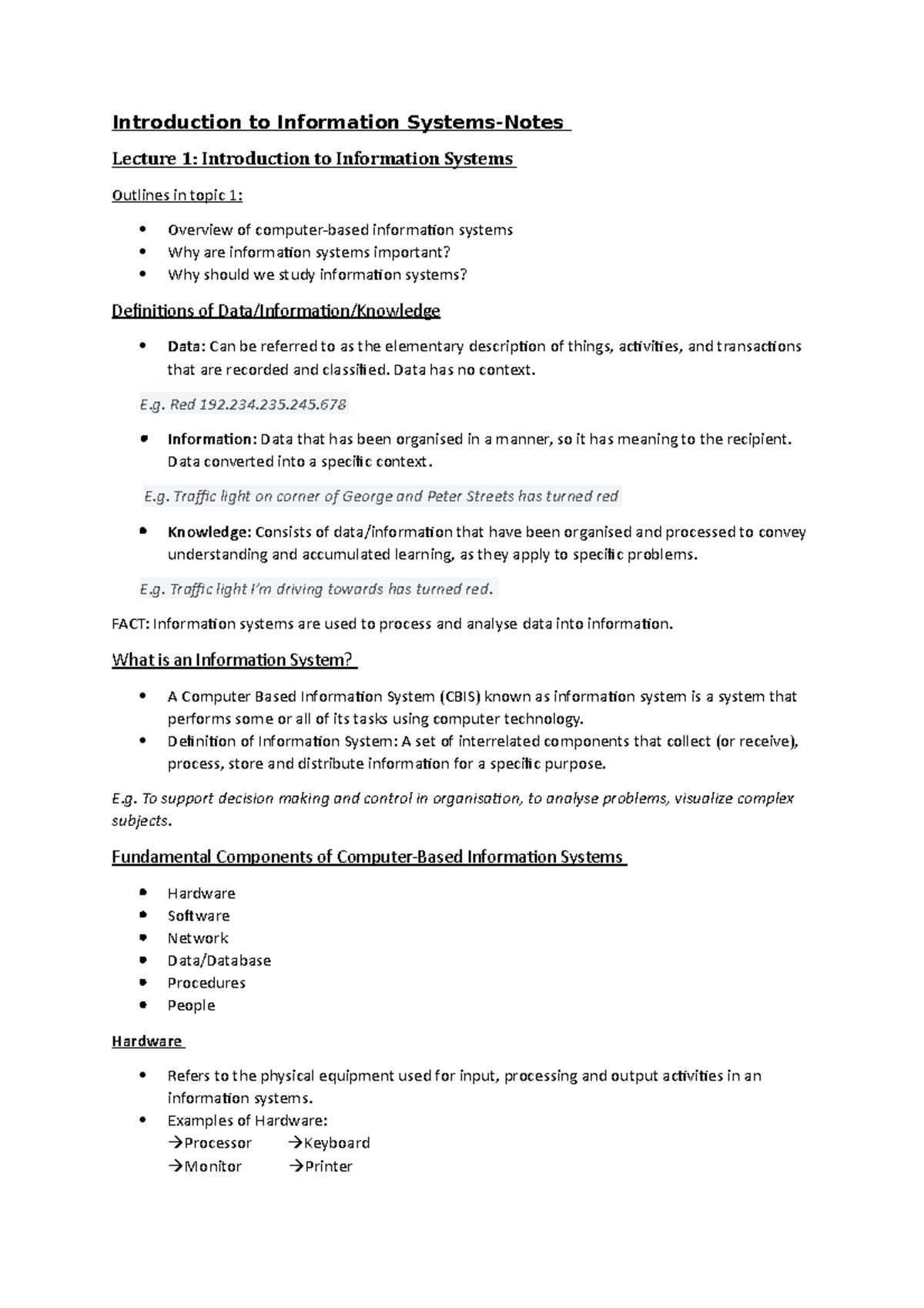 IIS Notes - Final Ecam - Introduction to Information Systems-Notes ...