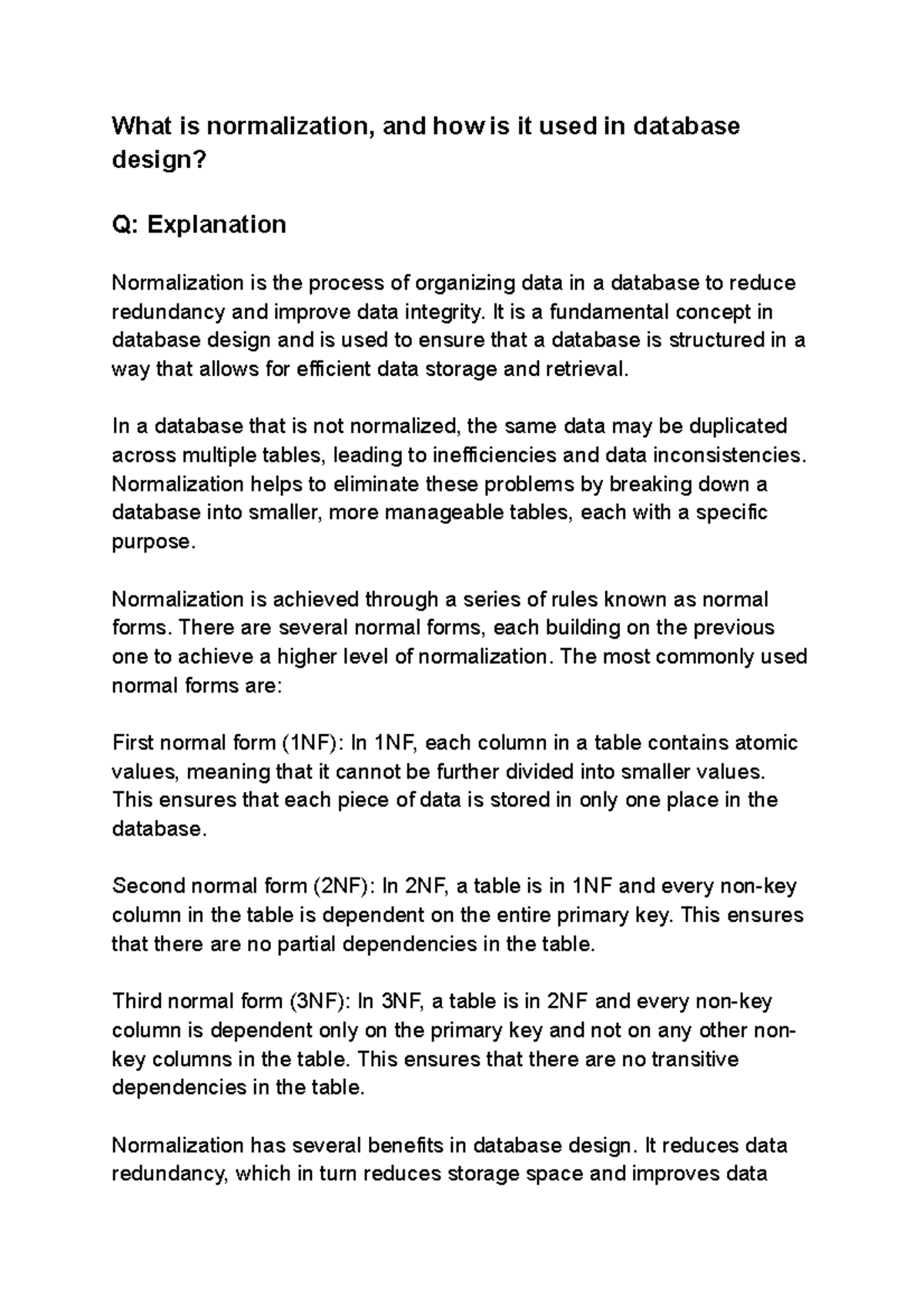 What is normalization, and how is it used in database design - What is ...