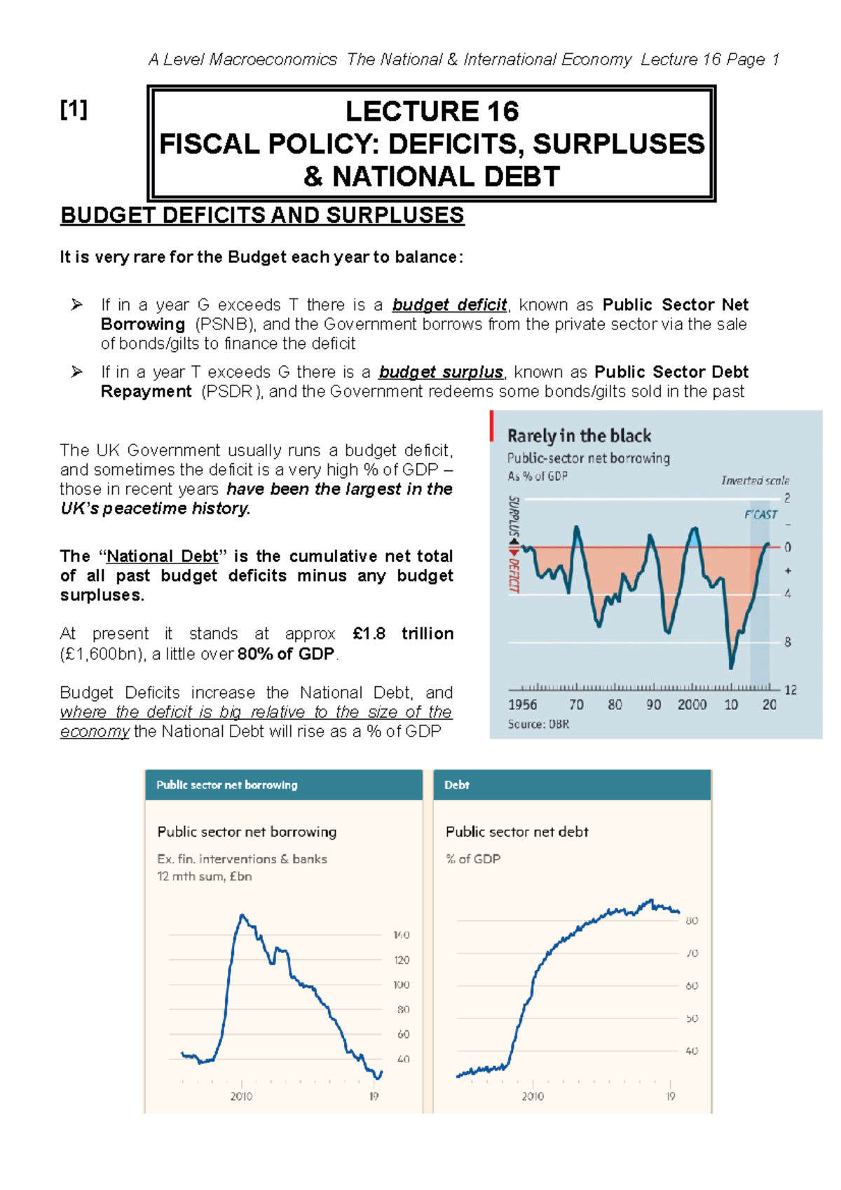Lecture 16 Fiscal Policy Deficits, Surpluses and the National Debt - [1 ...