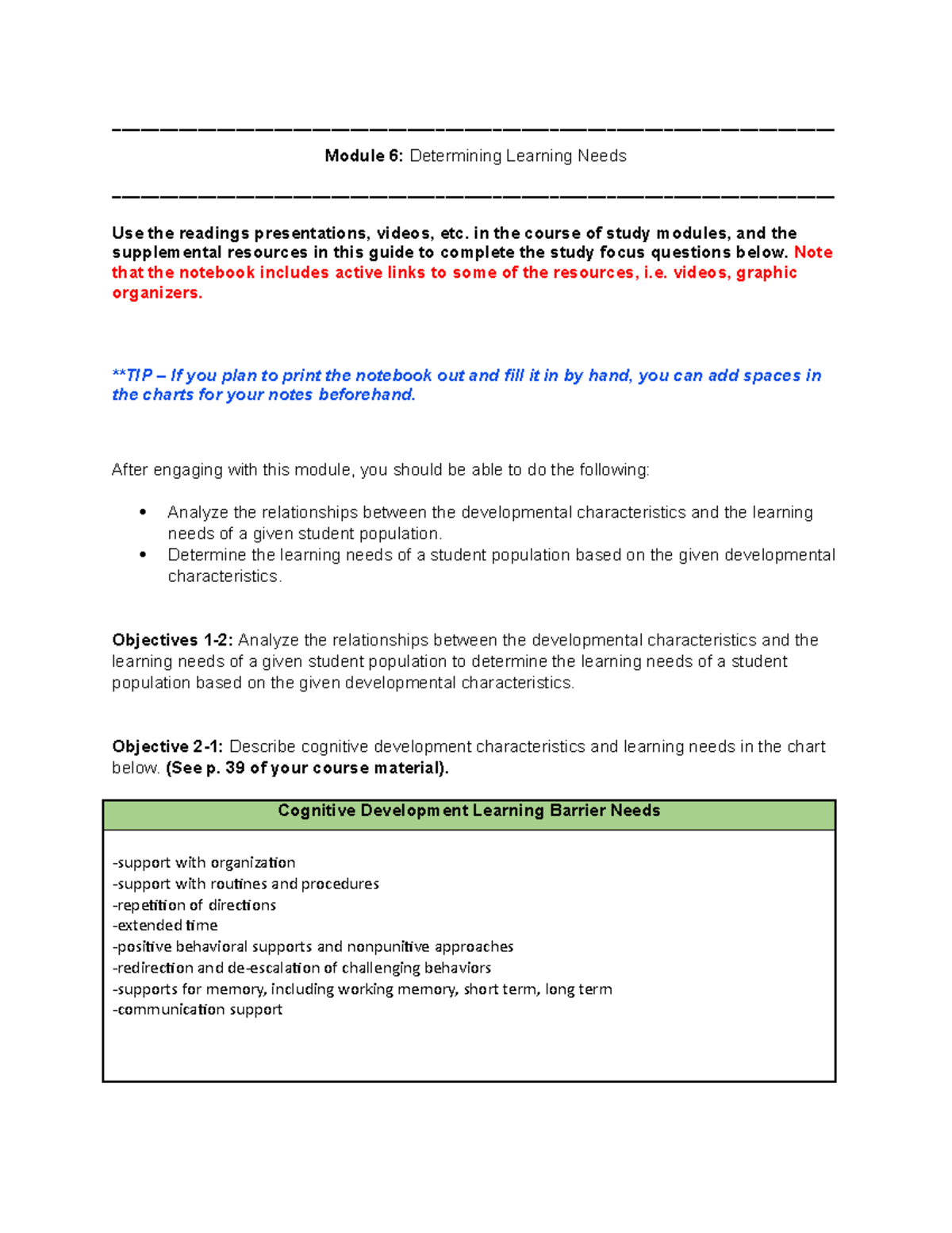 Module 6 Notebook - Updated filled out - - Studocu