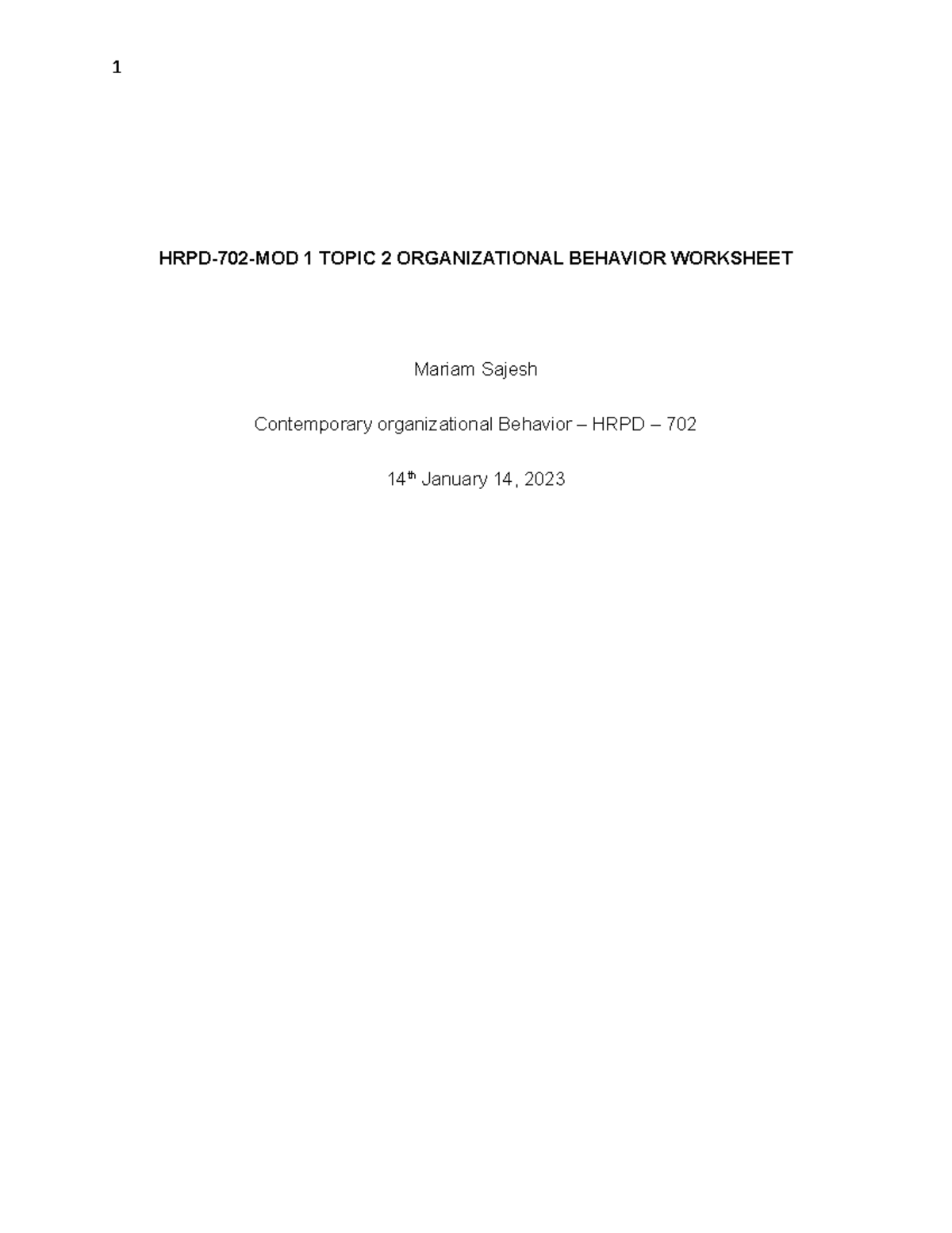 OB - M1 - OB - M1 - HRPD-702-MOD 1 TOPIC 2 ORGANIZATIONAL BEHAVIOR ...