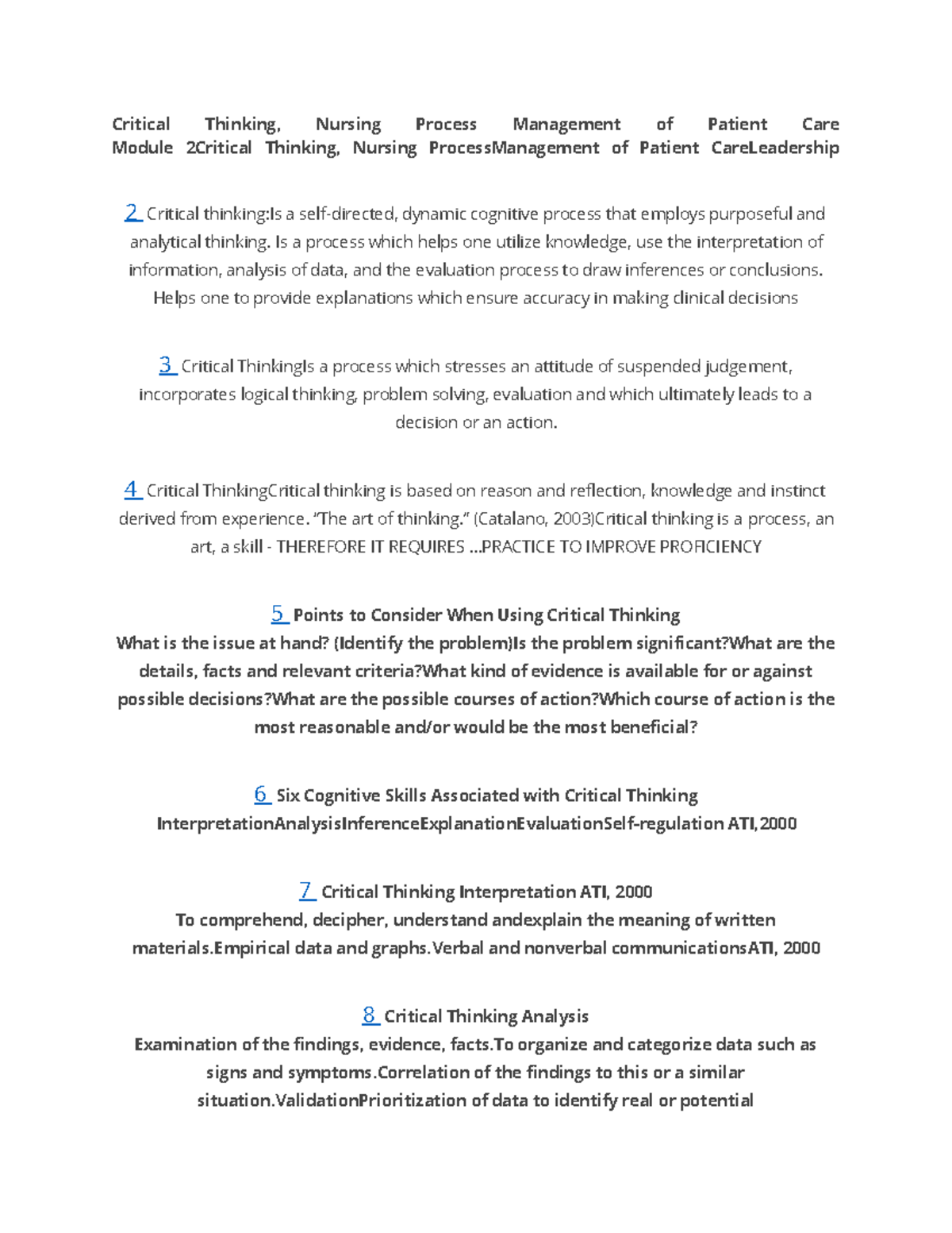 Critical thinking and nursing process - Critical Thinking, Nursing ...