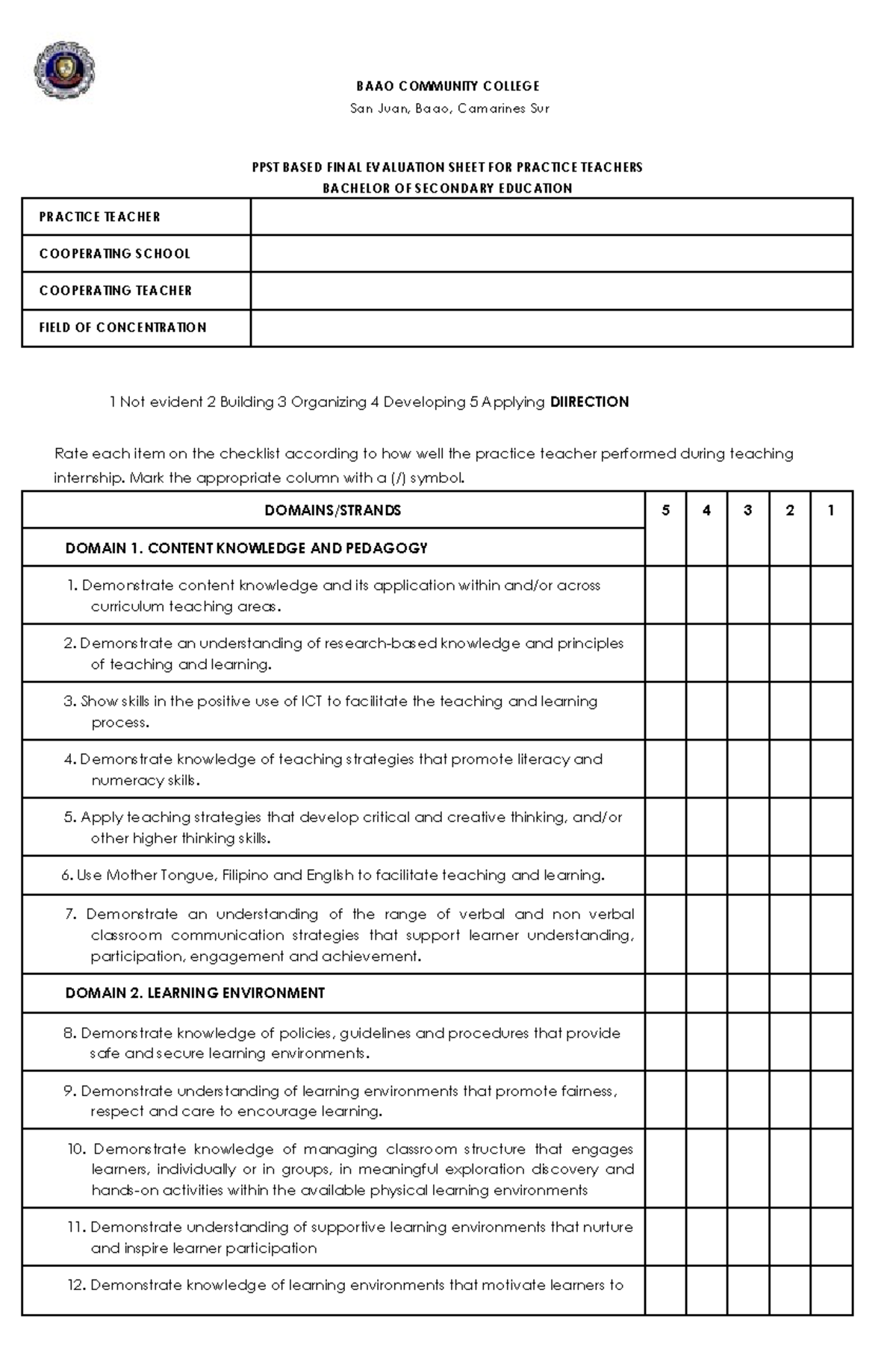 PPST-Revised - BAAO COMMUNITY COLLEGE San Juan, Baao, Camarines Sur ...