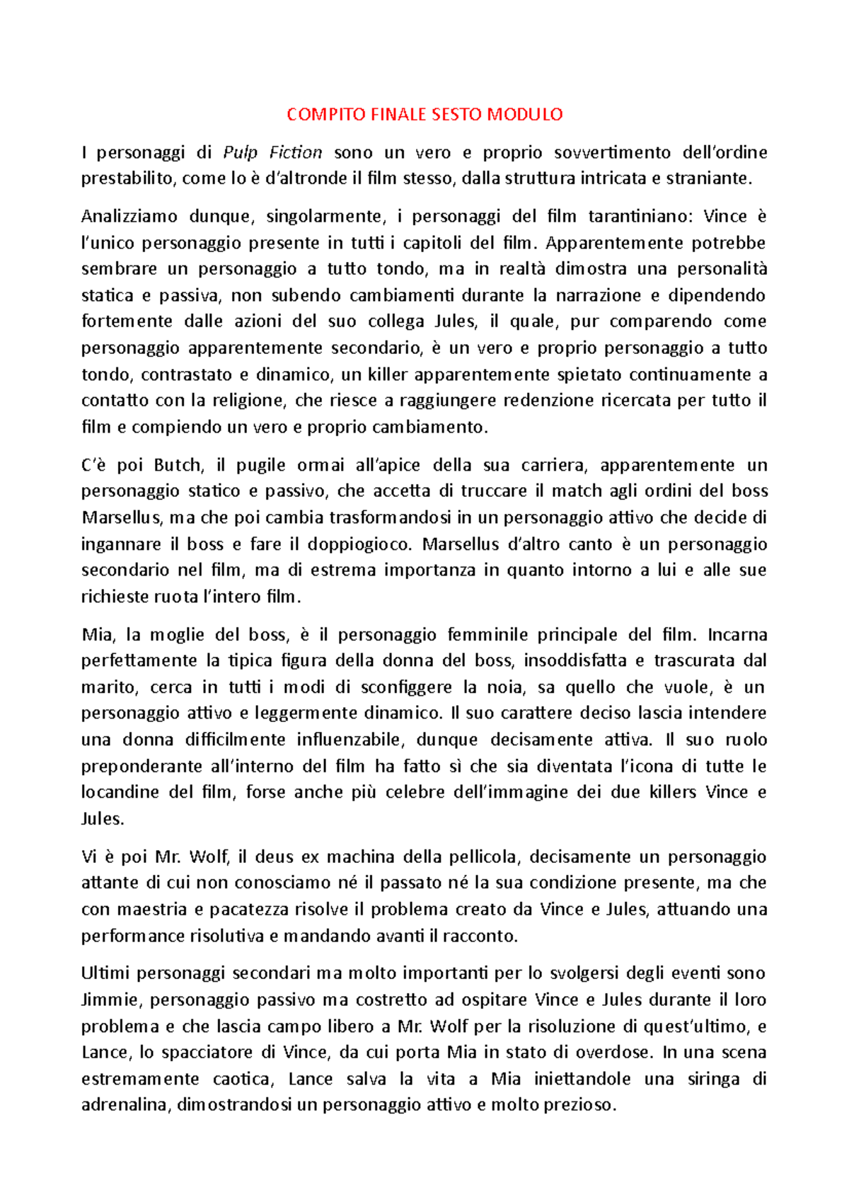 Compito Finale Sesto Modulo Laboratorio E-Learning - COMPITO FINALE SESTO MODULO I personaggi di ...