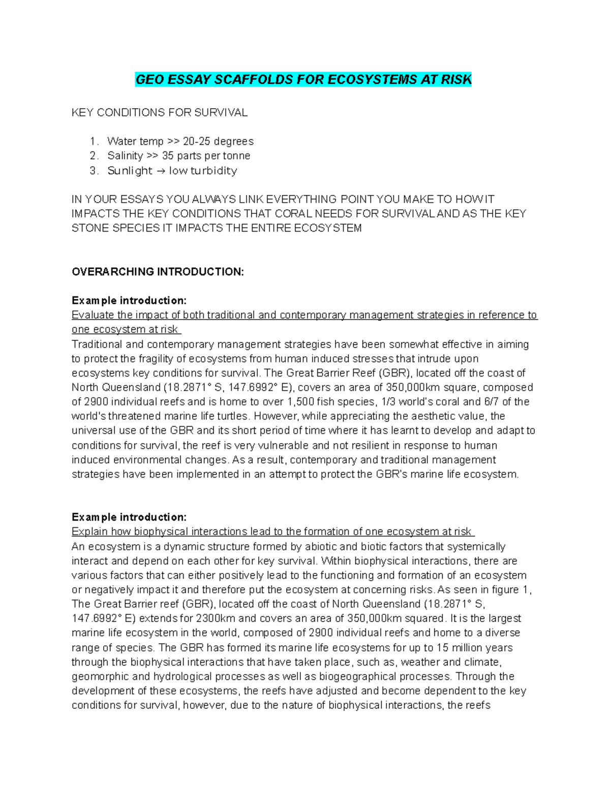 GEO Essay Scaffolds copy - GEO ESSAY SCAFFOLDS FOR ECOSYSTEMS AT RISK ...
