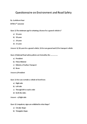 Questionnaire on Environment and Road Safety - Questionnaire on ...