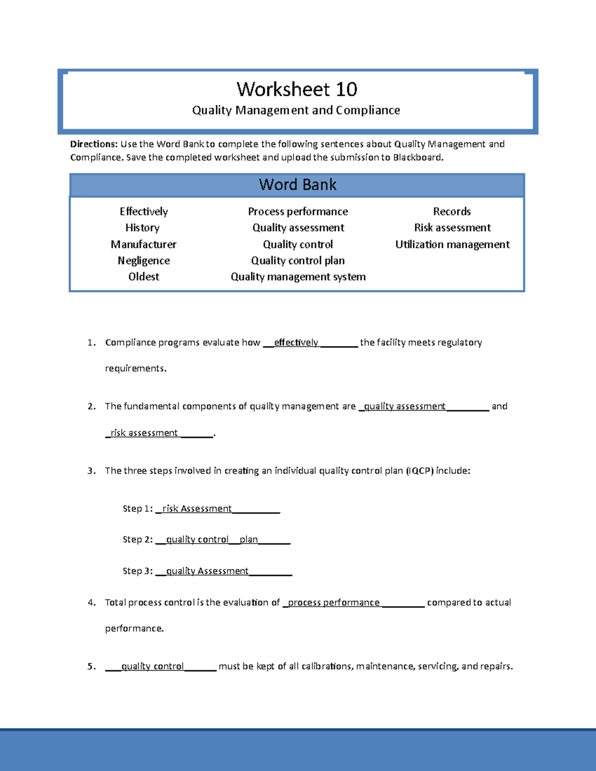 Review Worksheet 10 - hematology - MLS 326 – Immunohematology ...