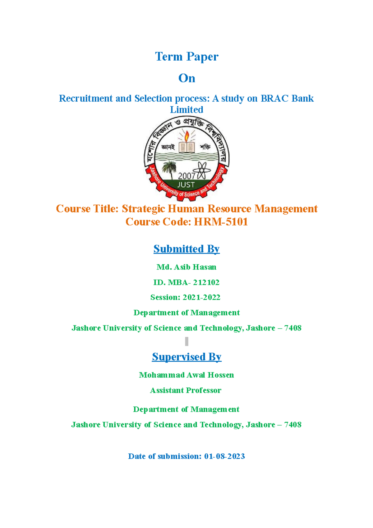 Recruitment and Selection process of BRAC Bank Limited - Term Paper On ...